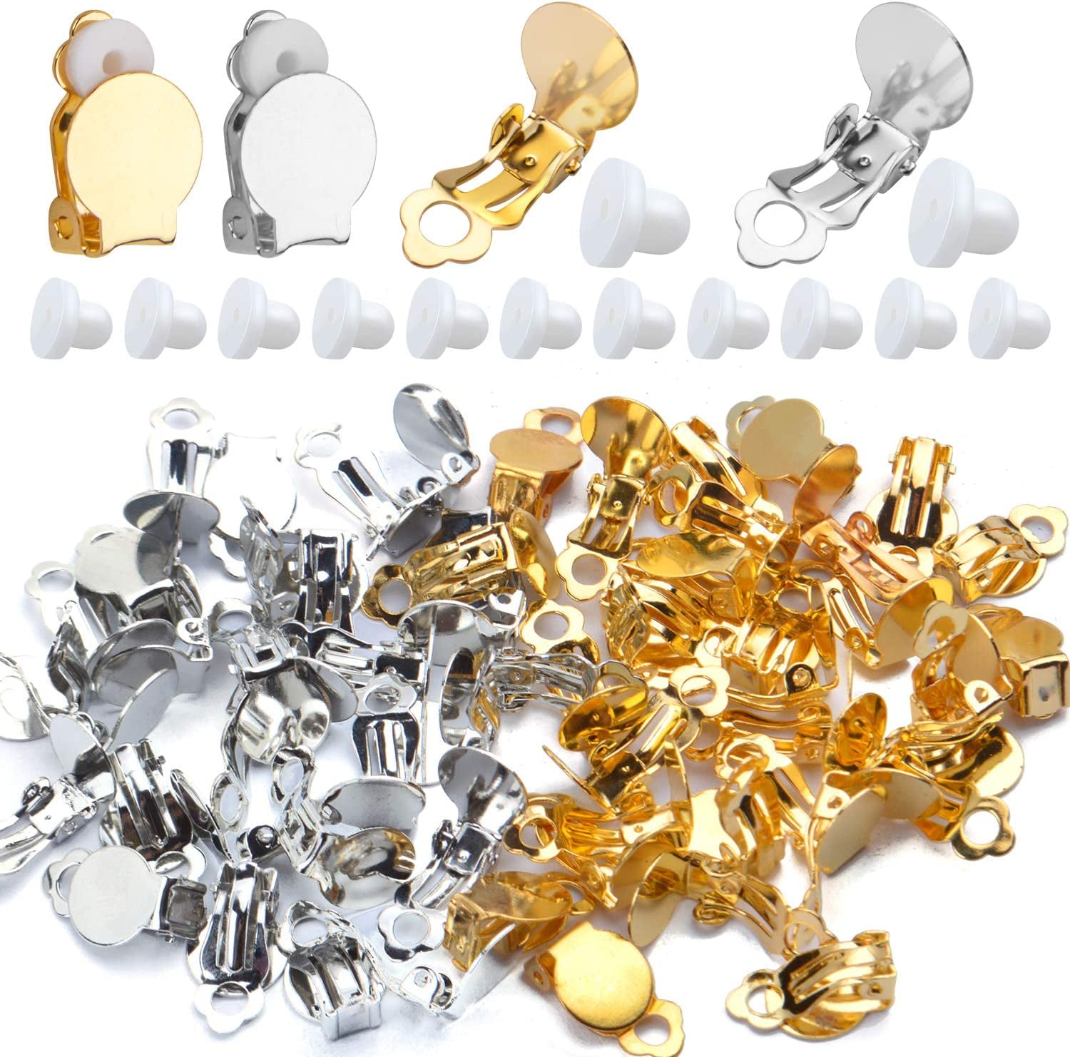 60pcs Round Flat Back Tray Earring Clips Non Pierced Earring Components ...