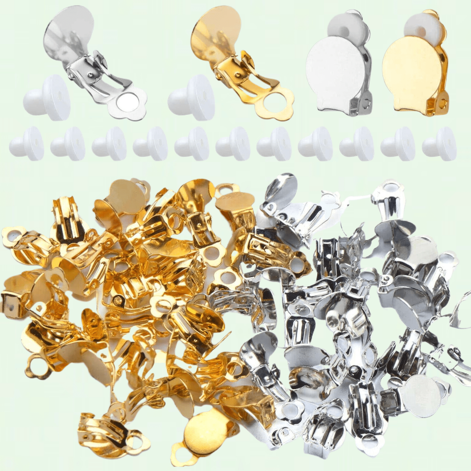 60pcs Round Flat Back Tray Earring Clips, Non Pierced Earring ...
