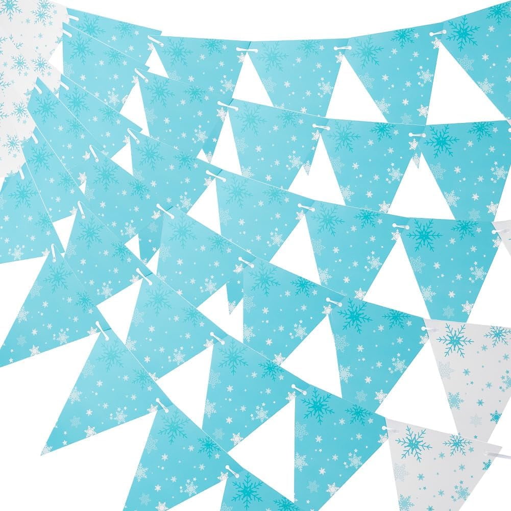 60pcs Snowflakes Bunting Banner Triangle Flag Banner Double Sided Paper ...