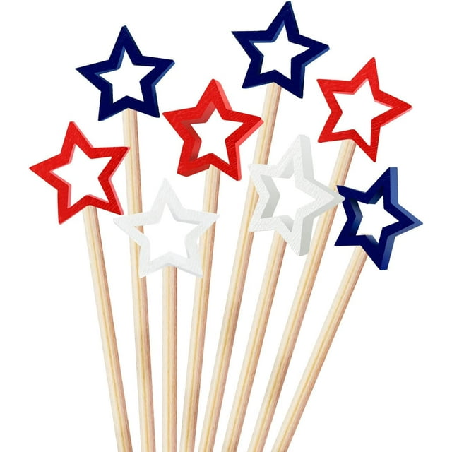 60pcs Star Cocktail Picks Fourth of July Bamboo Fruit Skewers Patriotic ...