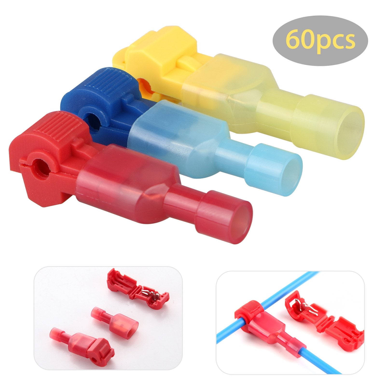 60pcs T-Taps Wire Terminal Connectors Assortment Kit, DISEN Self ...