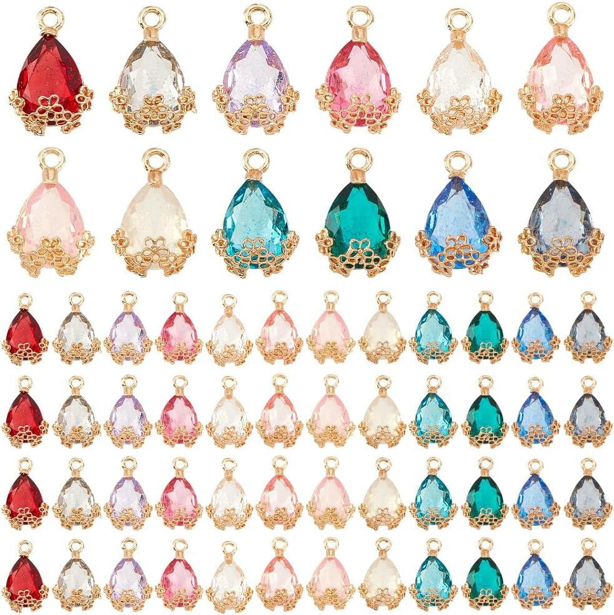 60pcs Teardrop Pendants 12 Colors Transparent Faceted Charms Glass ...