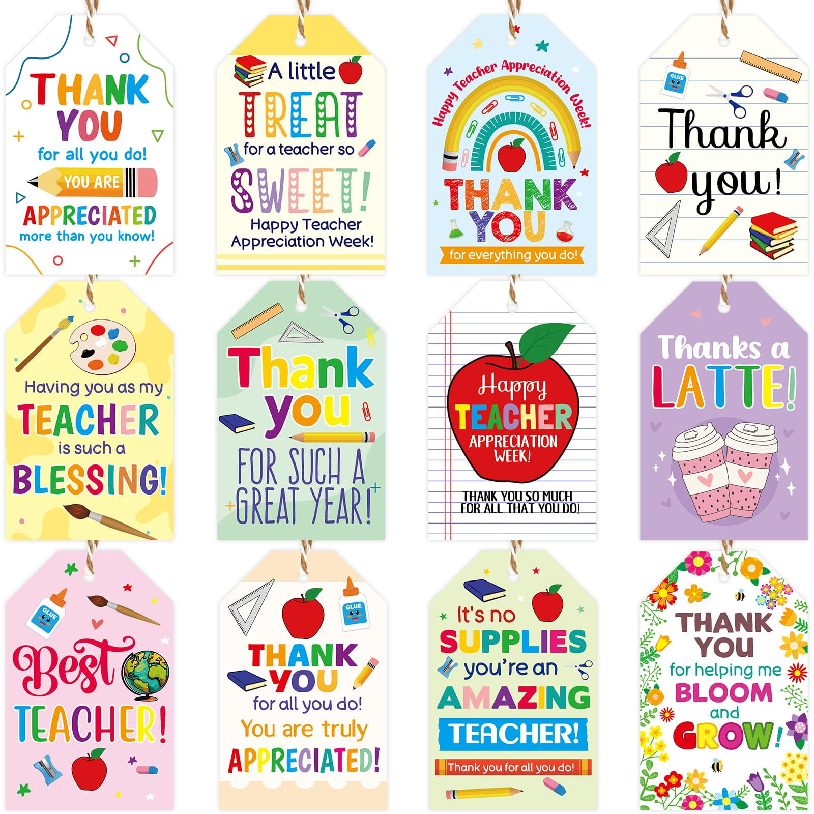 60pcs Thank You Teachers TSF6 Tags with String Gifts Hanging Tags Labels Happy Teachers ...
