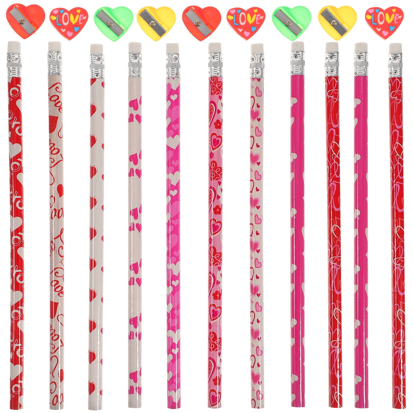 60pcs Valentine's Day Stationery Romantic Pencils Heart Erasers Heart ...