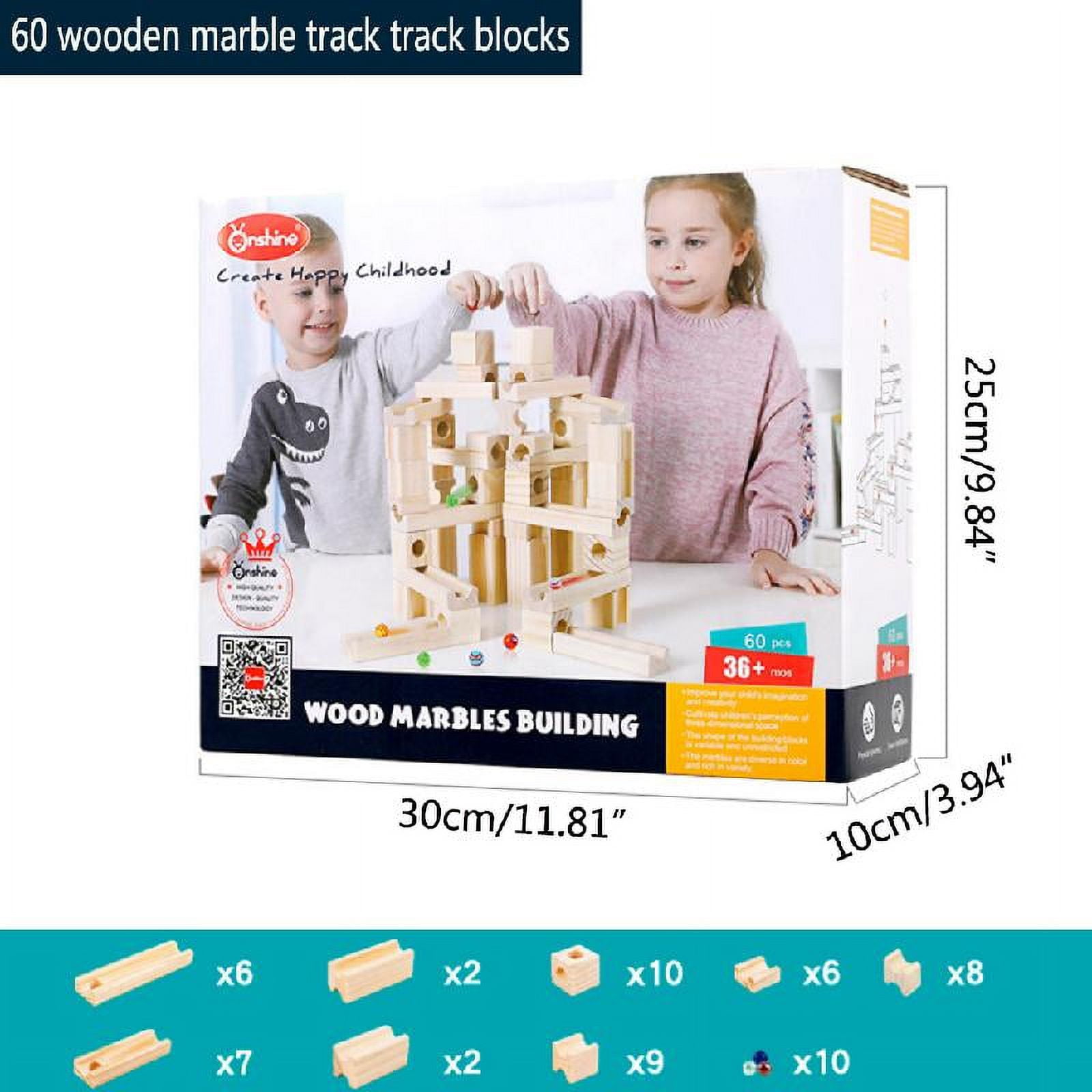 60pcs Wooden Marble Track Assembly Building Blocks Run Maze Ball Puzzle ...