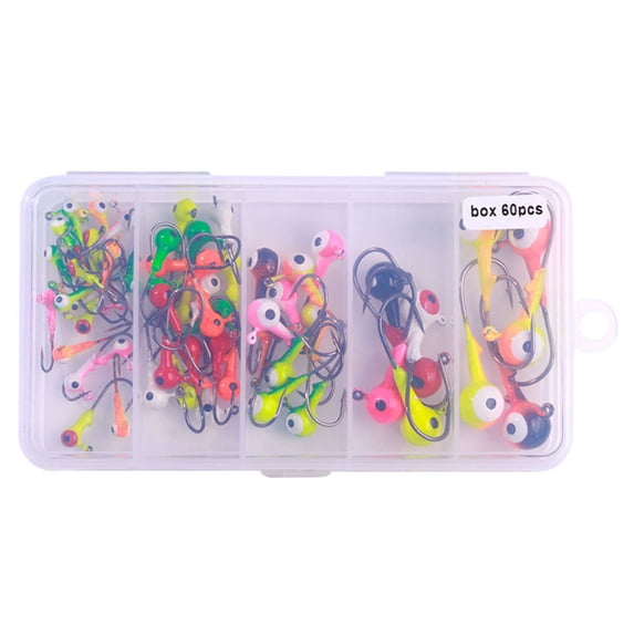60pcs/box Fishing Hooks Set Barbed Jig Head Hooks For Soft Worm Fishing ...