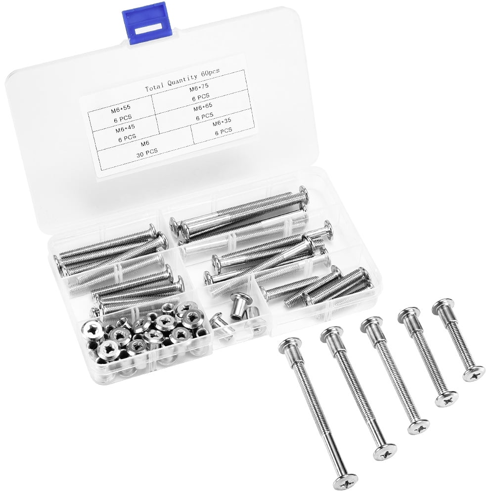 60PCS Barrel Bolt Nuts Screws, M6*35--M6*75mm Cross Dowel Set for ...
