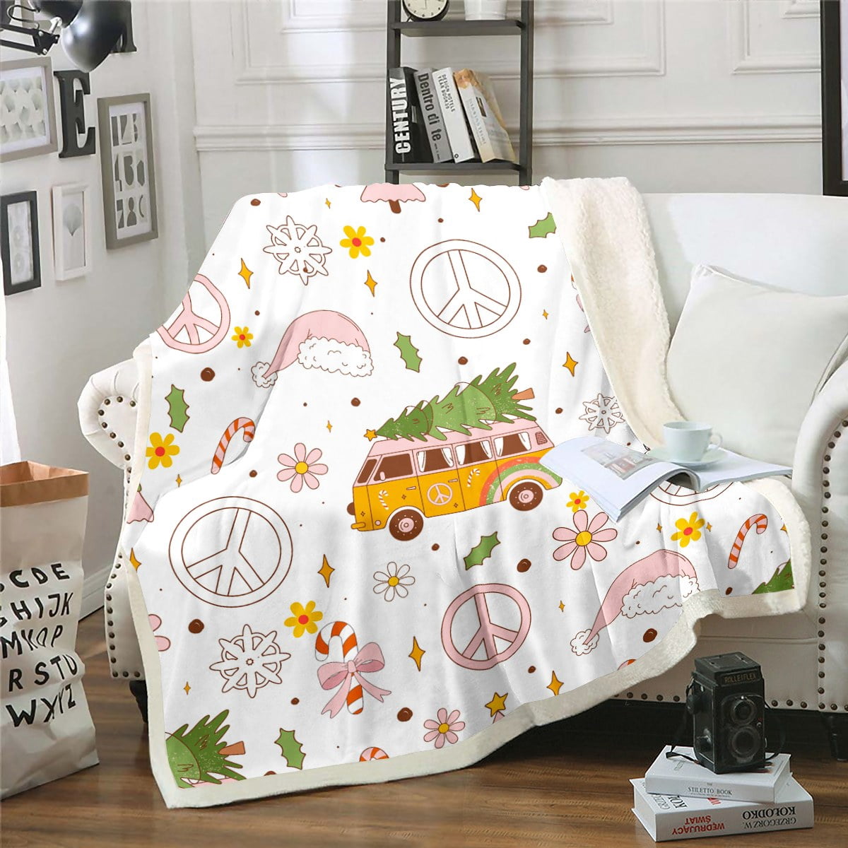 60s 70s Christmas Throw Blanket 40"X50" Hippie Groovy Floral Peace ...