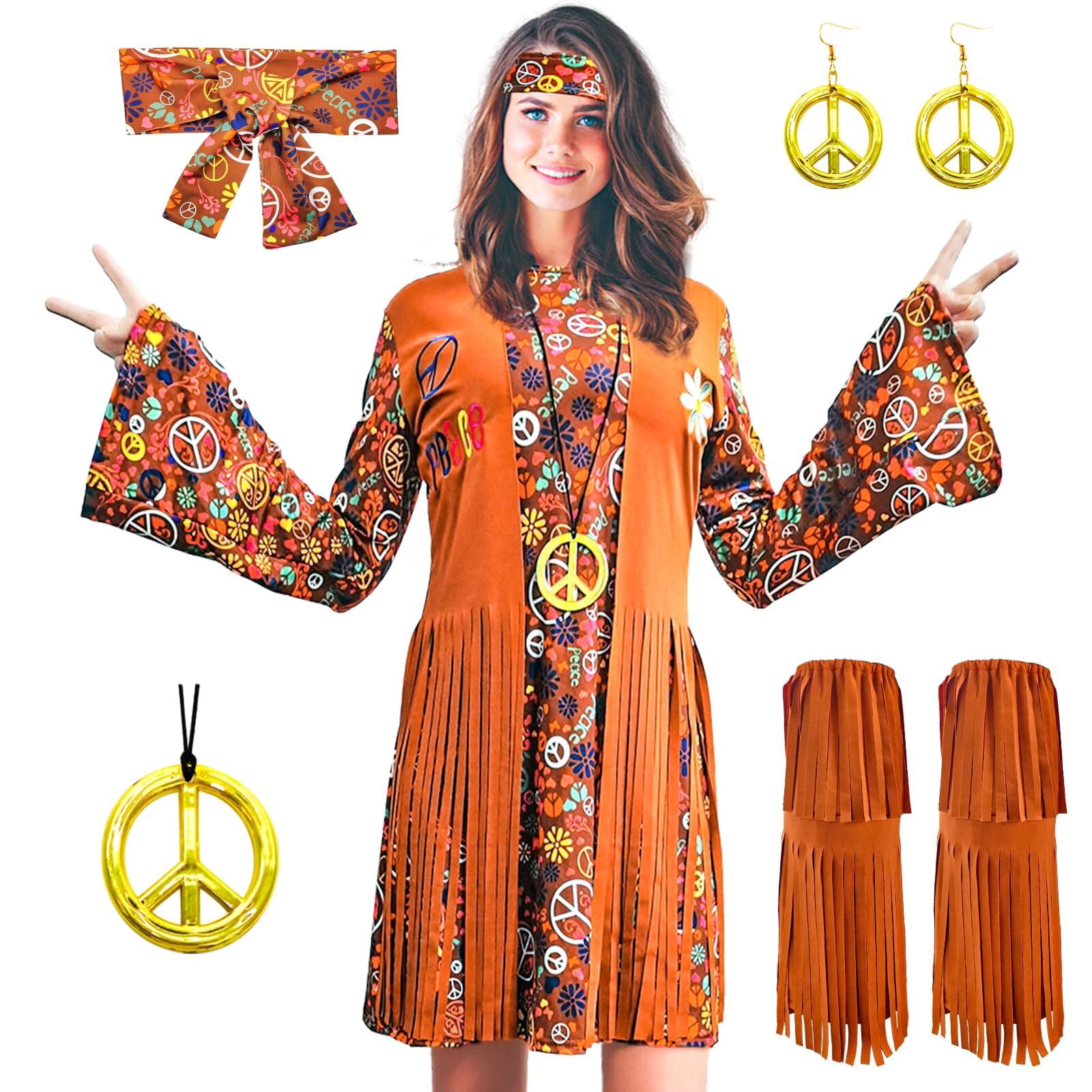 60s 70s Outfits for Women Hippie Costume Disco Dress,Halloween Party ...