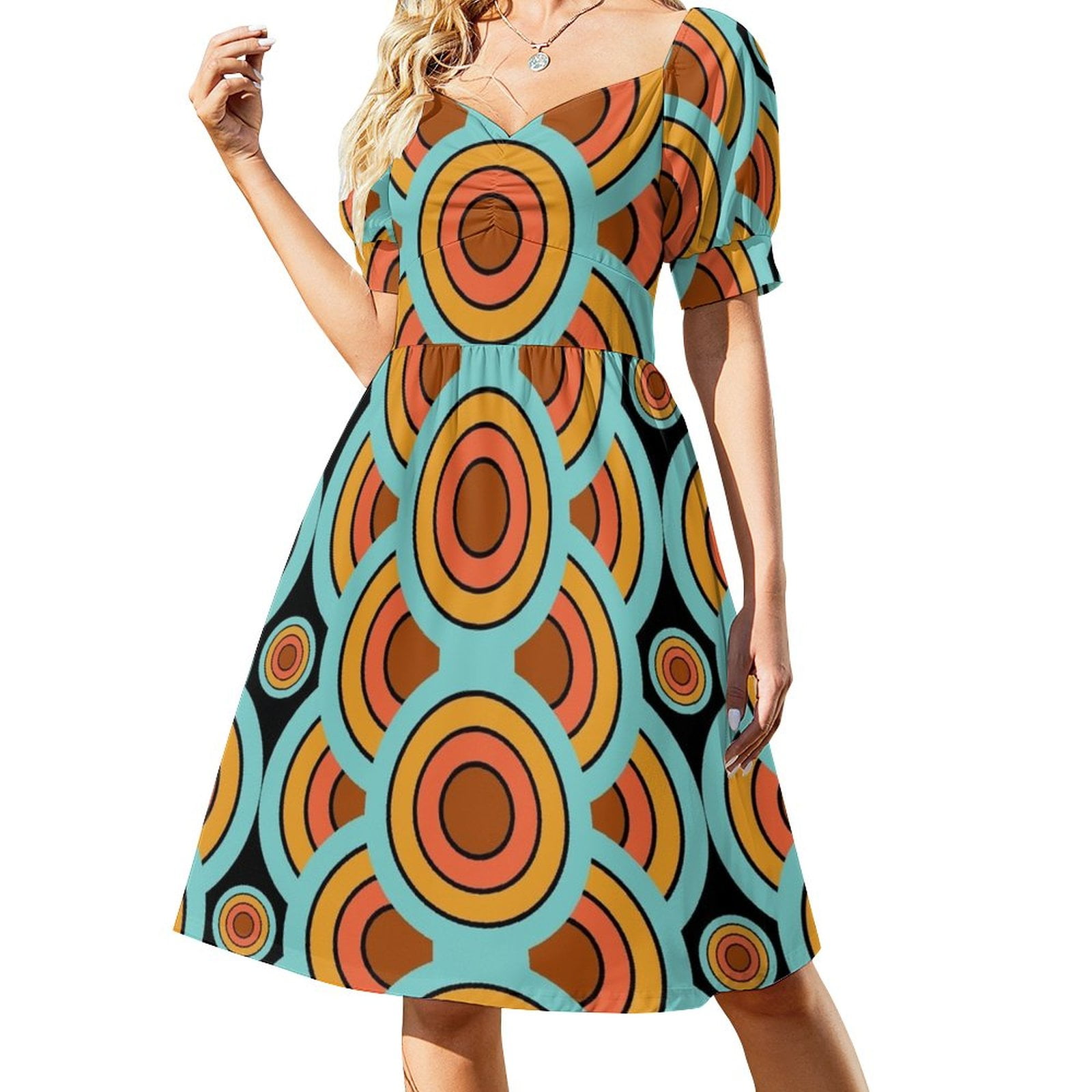 60s 70s Style - Retro Modern Circles - Vintage Mid-Ctury Sleeveless wom ...