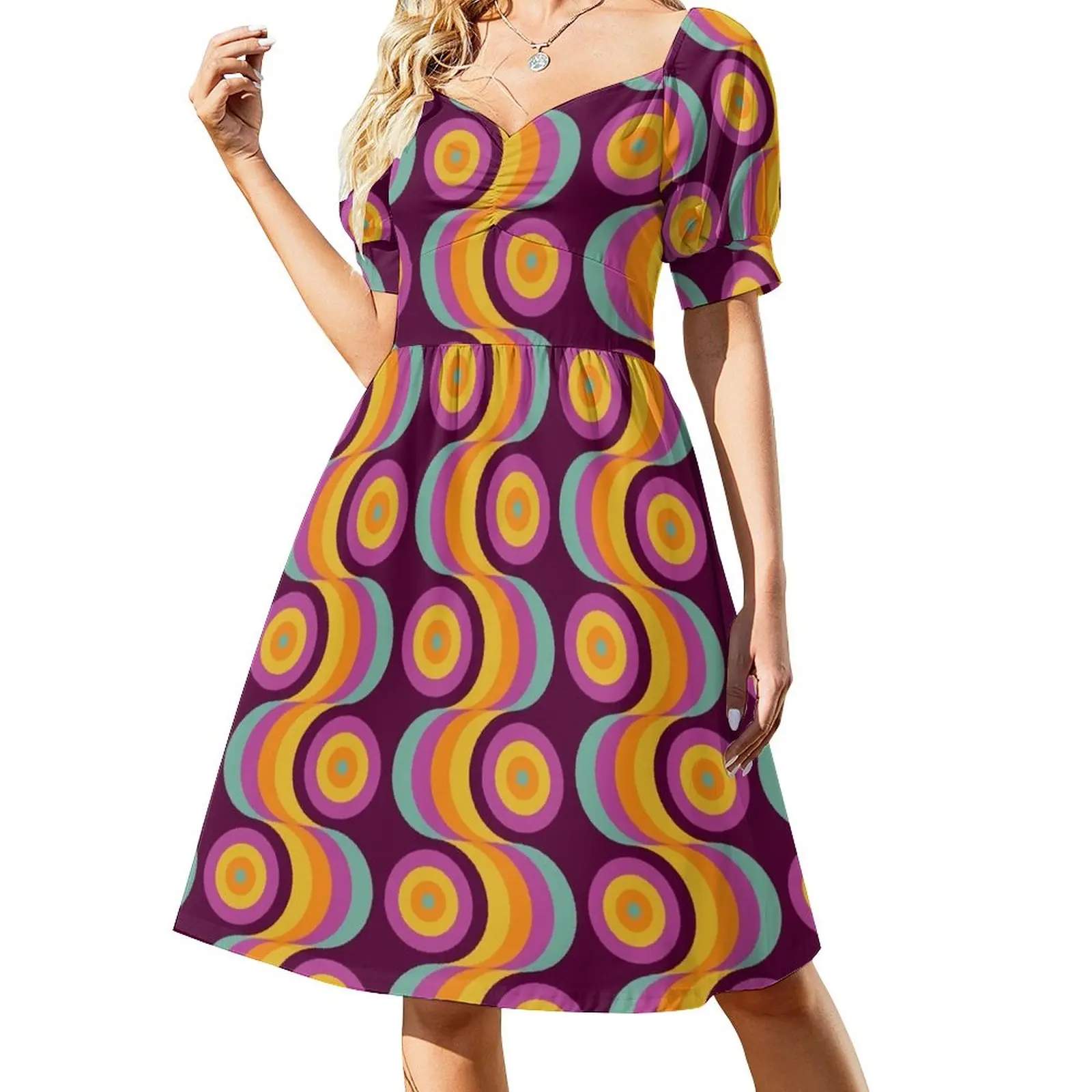 60s 70s Style Retro Vintage Mid-Century Modern Sleeveless Dress Woman clothes dress - Walmart.com