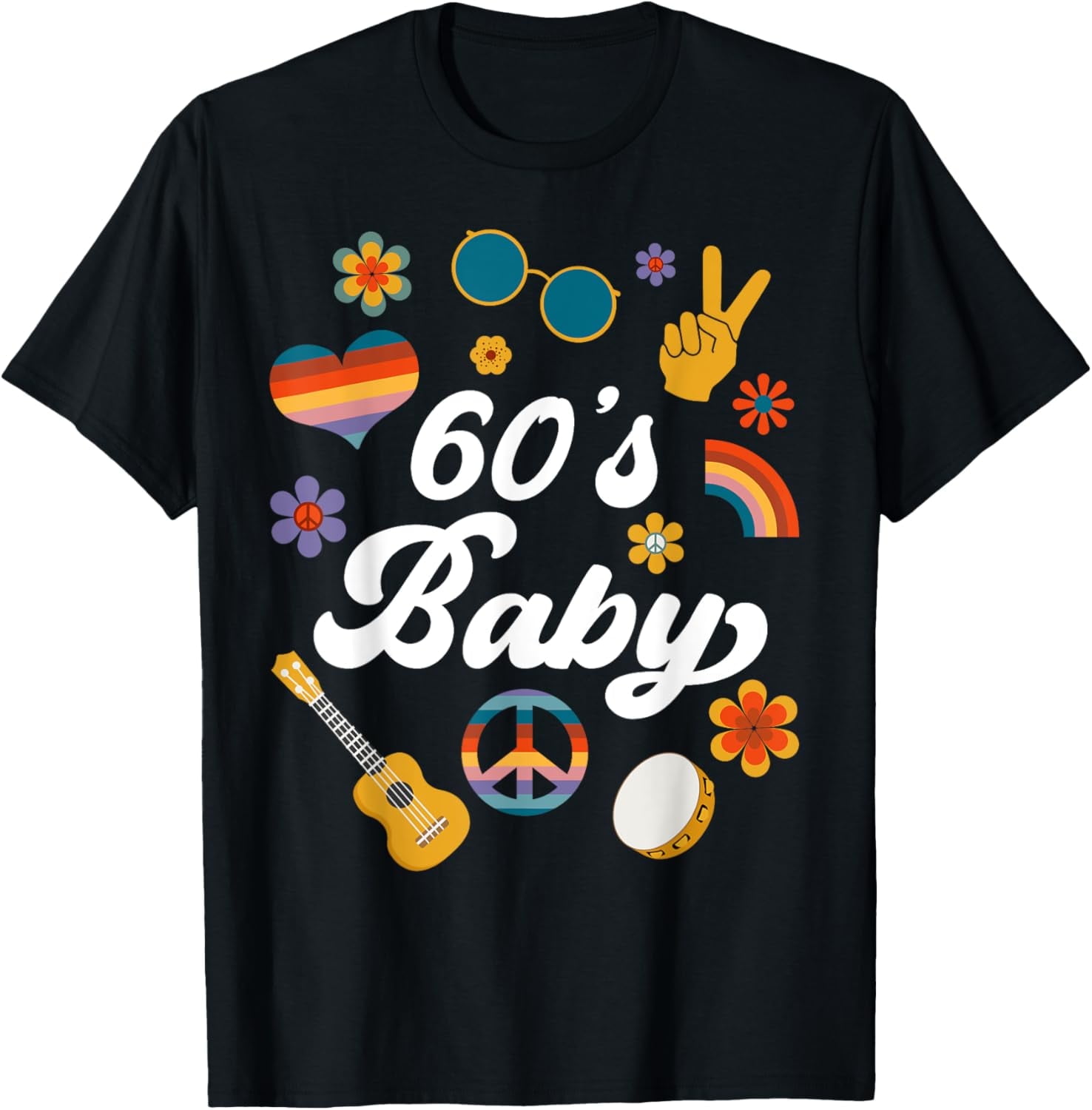 60s Baby Retro 1960s Themed Graphic T shirt with Peace Signs Flowers ...