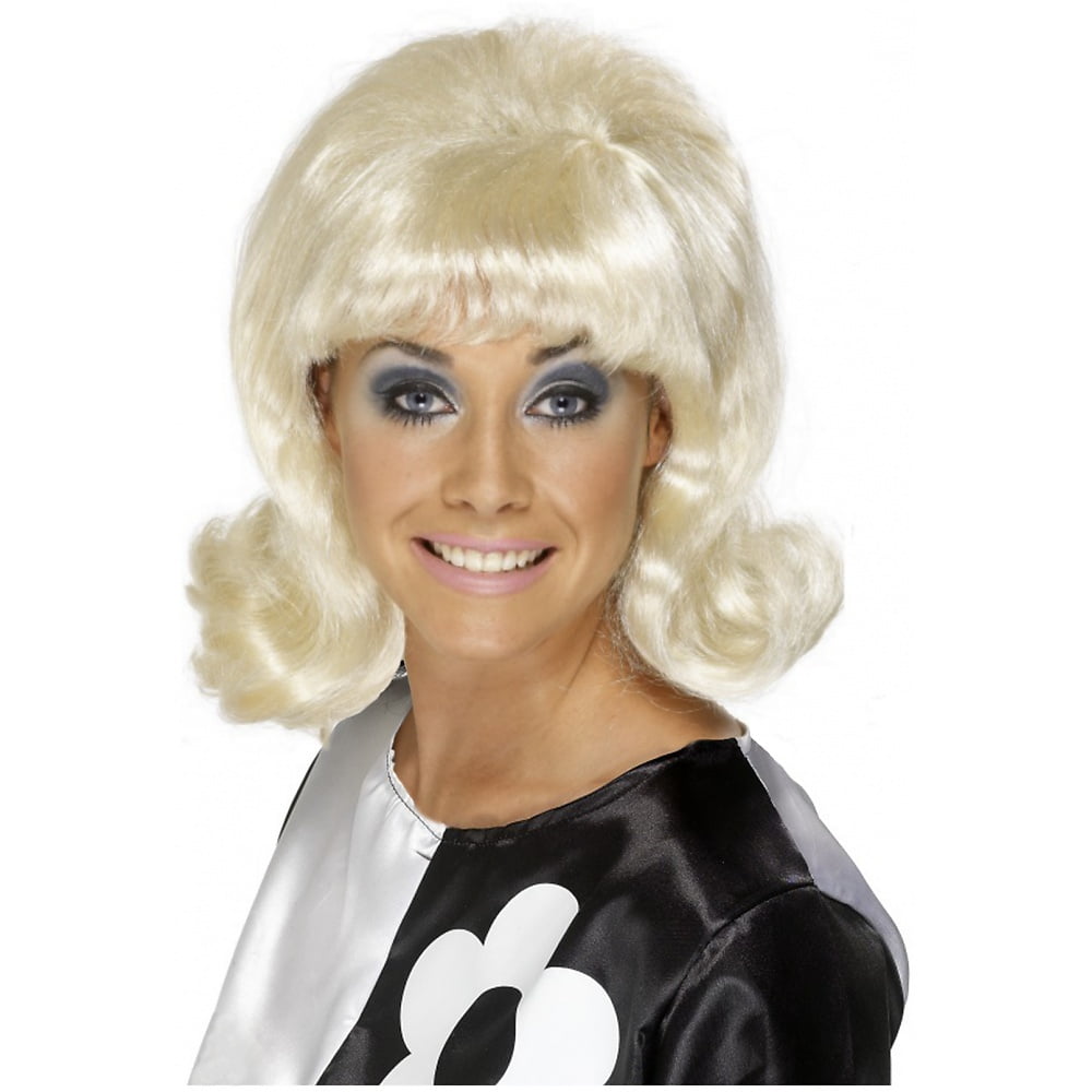 60s Flick Up Wig Adult Blonde Ladies Wigs One Size Female Fancy Dress ...