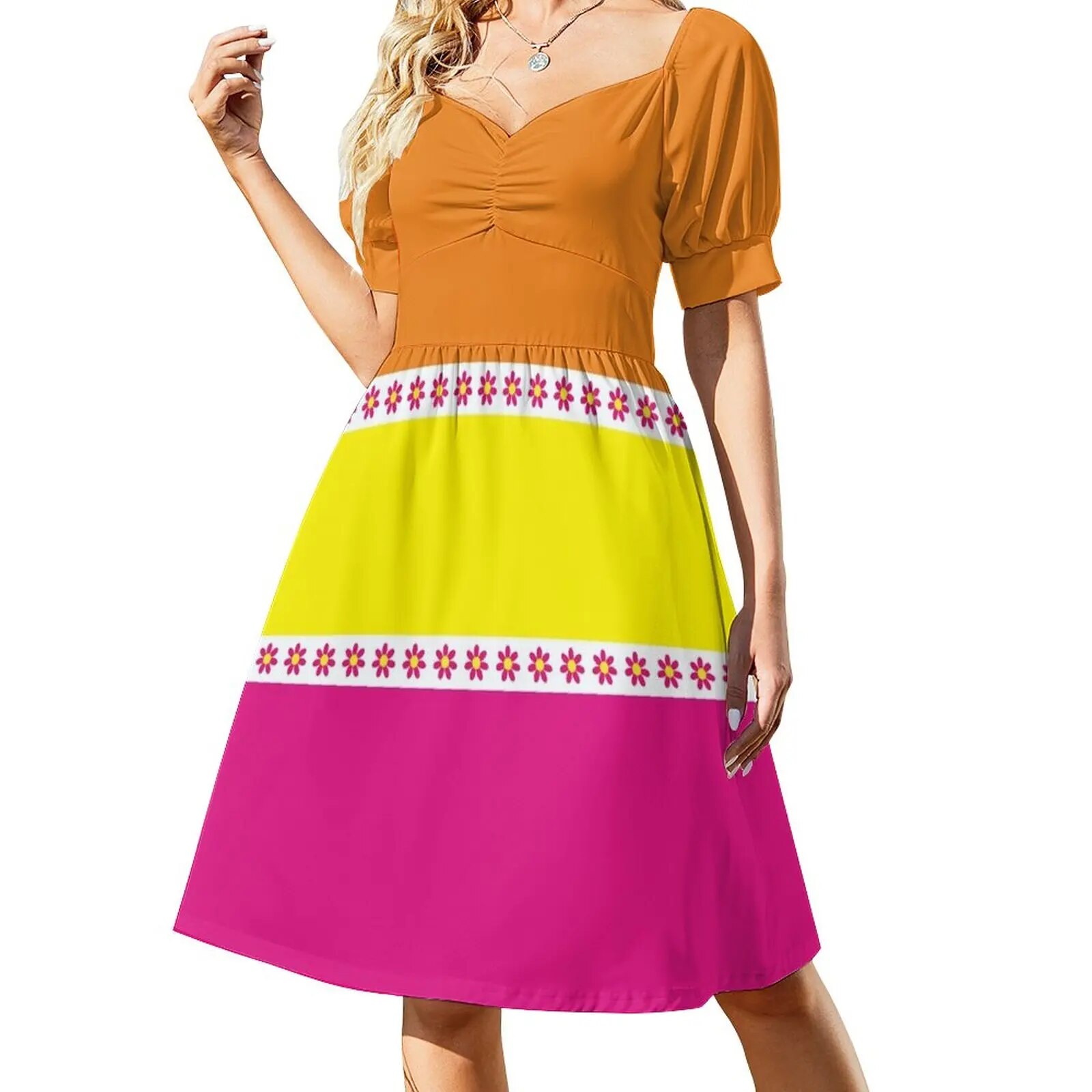 60s Flower Power Hippie Orange Yellow Pink Retro Hippie Dress evening ...