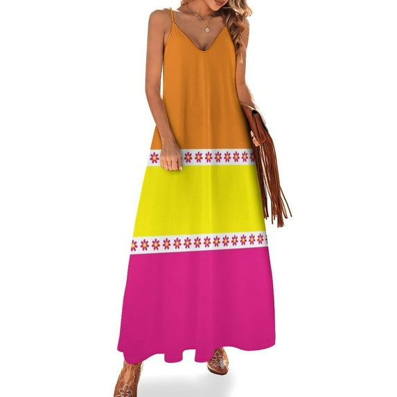 60s Flower Power Hippie Orange Yellow Pink Retro Hippie Sleeveless ...