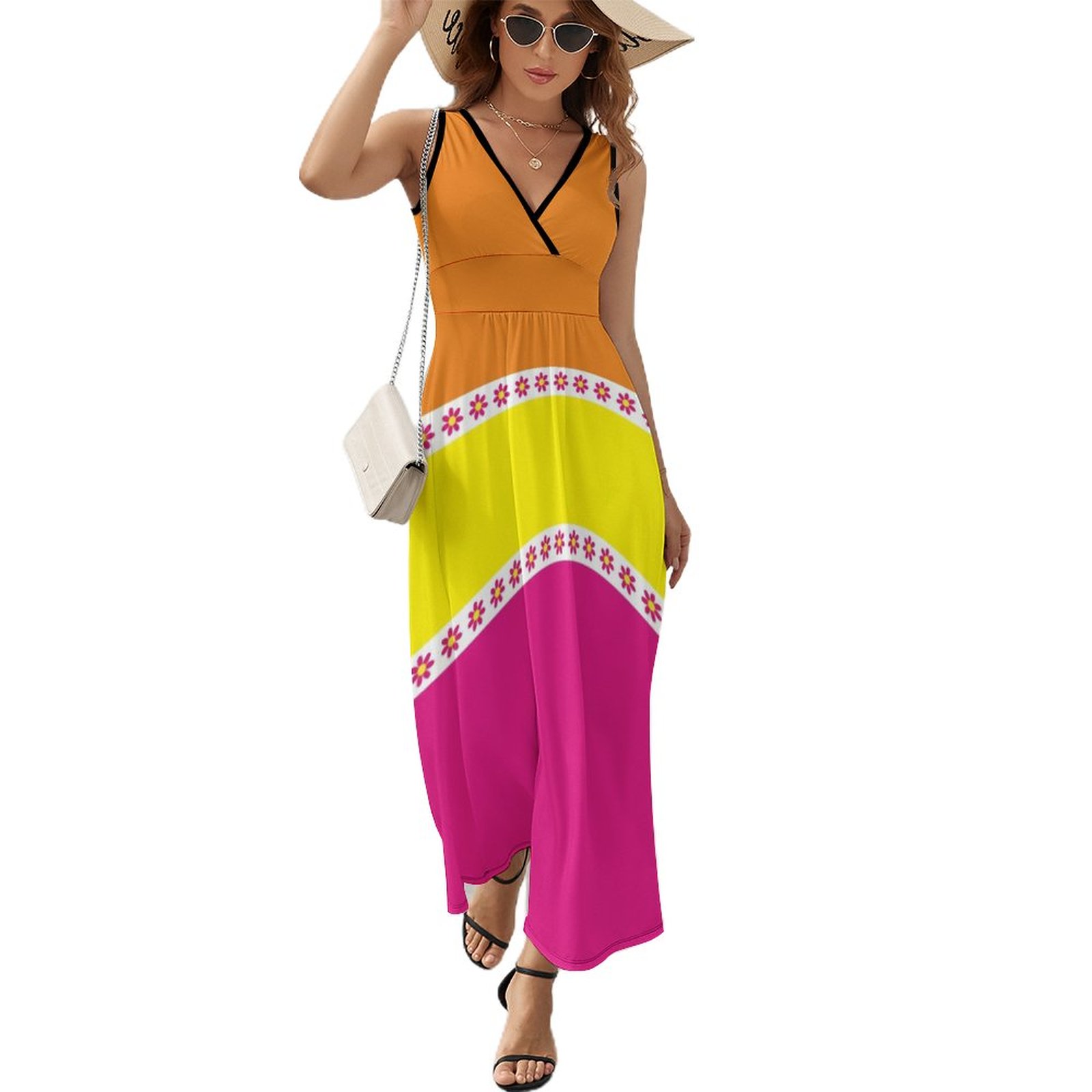 60s Flower Power Hippie Orange Yellow Pink Retro Hippie Sleeveless ...