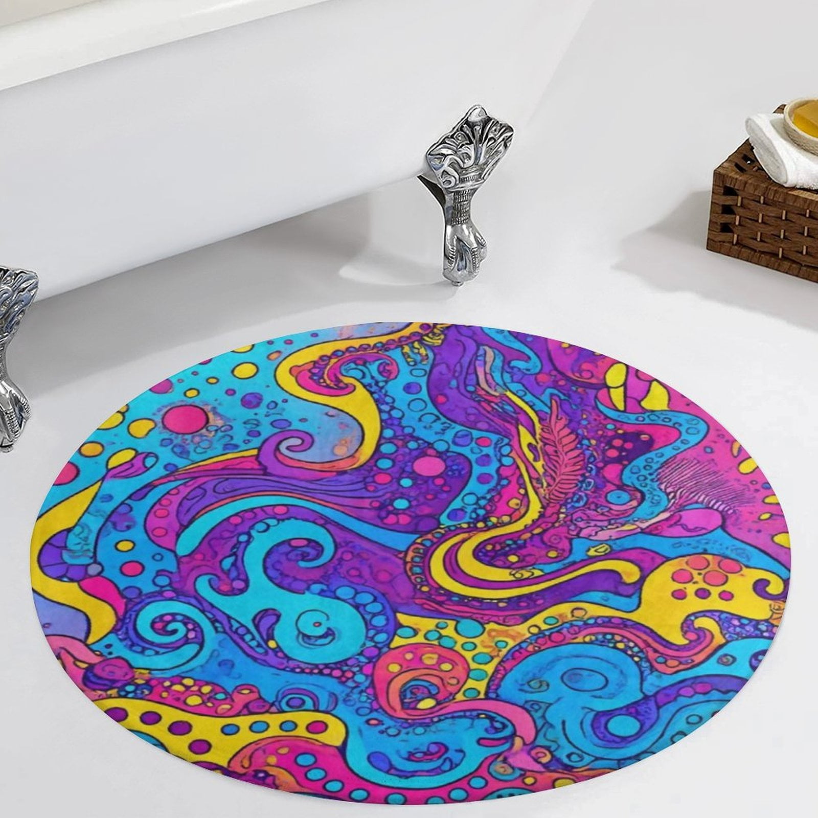 60s Hippie Psychedelic Fluorescent Art-2 Round Area Carpets Living Room ...