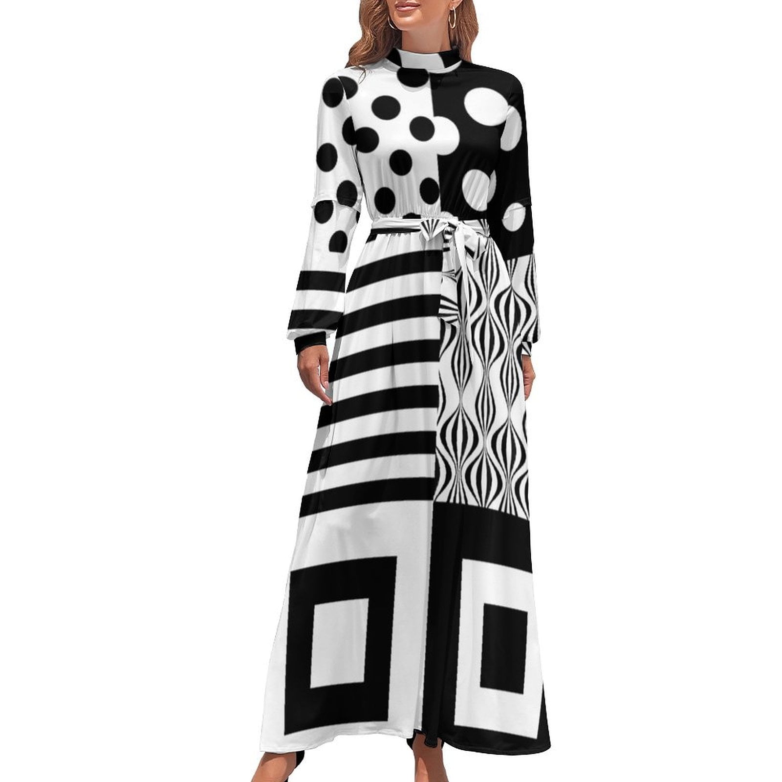 60s Mod Patterns Black & White Blocks Long Dress Clothing prom dress ...