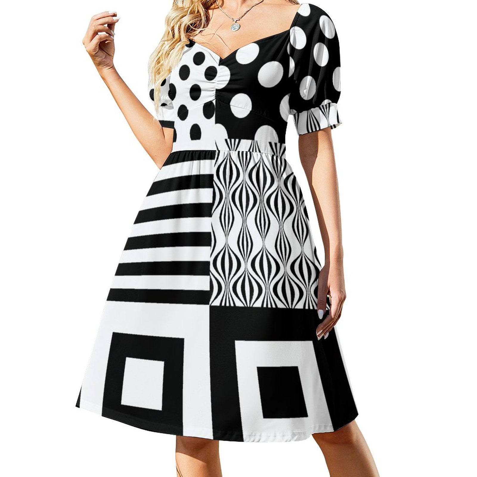 60s Mod Patterns | Black & White Blocks Sleeveless Dress Summer skirt ...