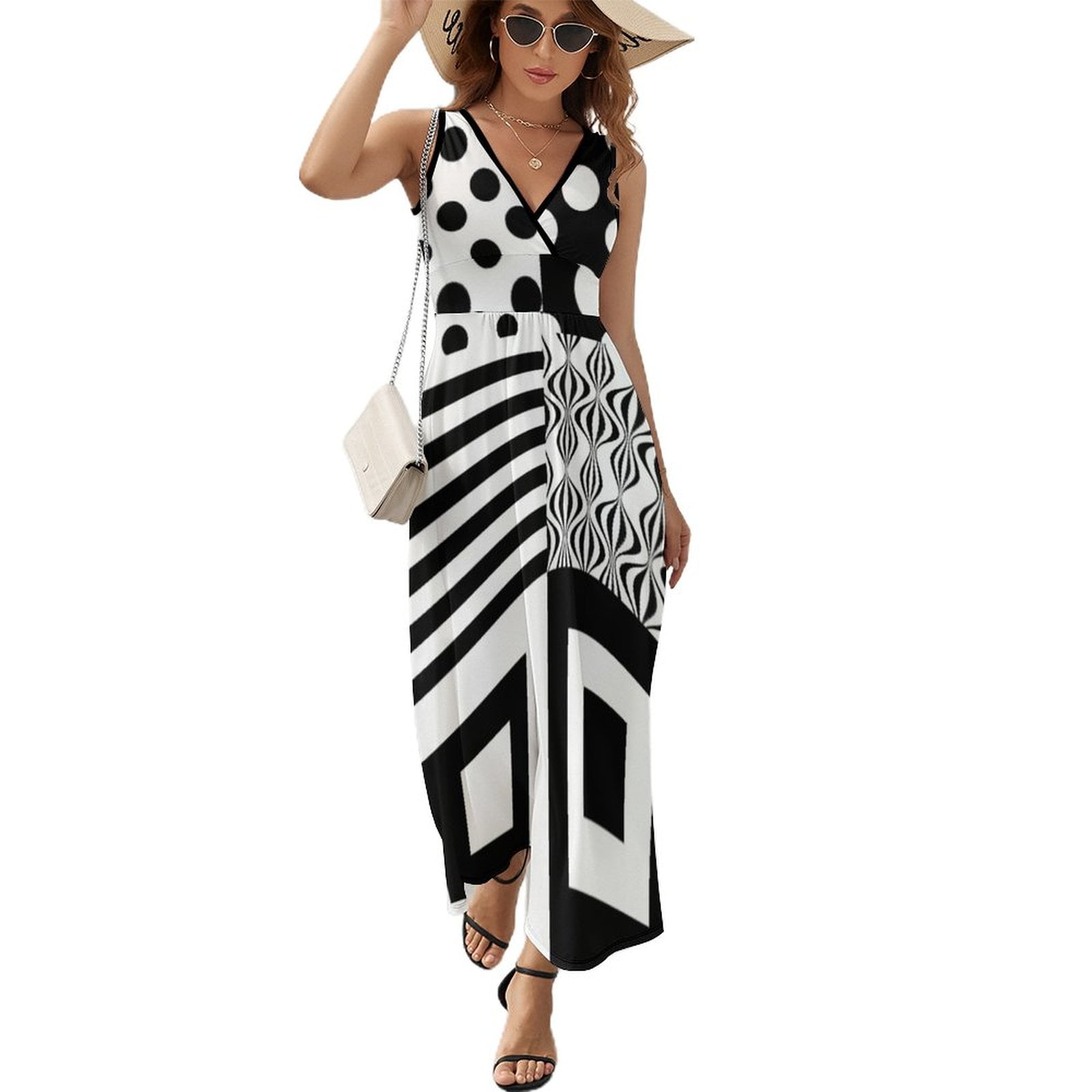 60s Mod Patterns | Black & White Blocks Sleeveless Dress luxury woman ...