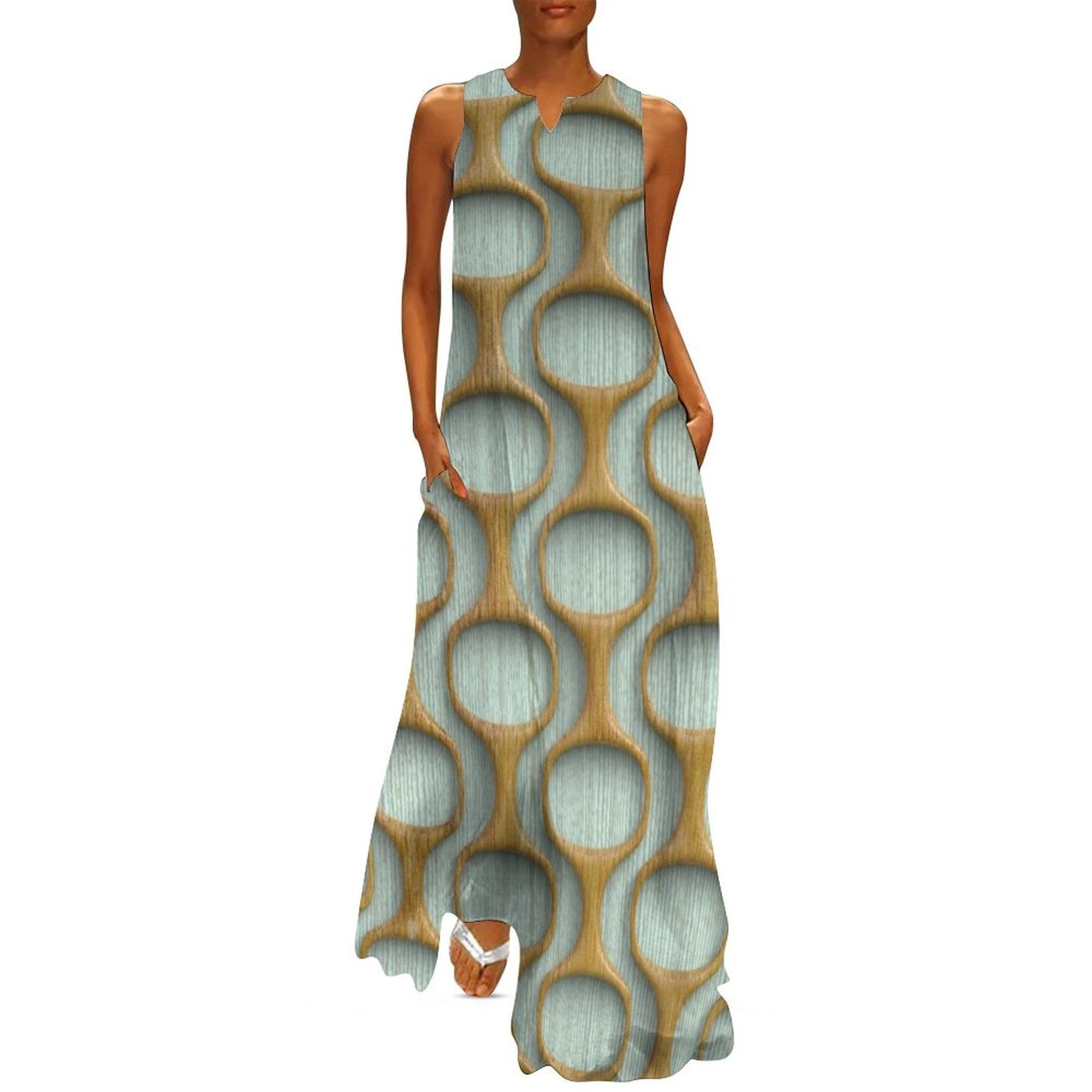 60s Mod Woodwork Long Dress dress wom summer02 dress for wom02 ...