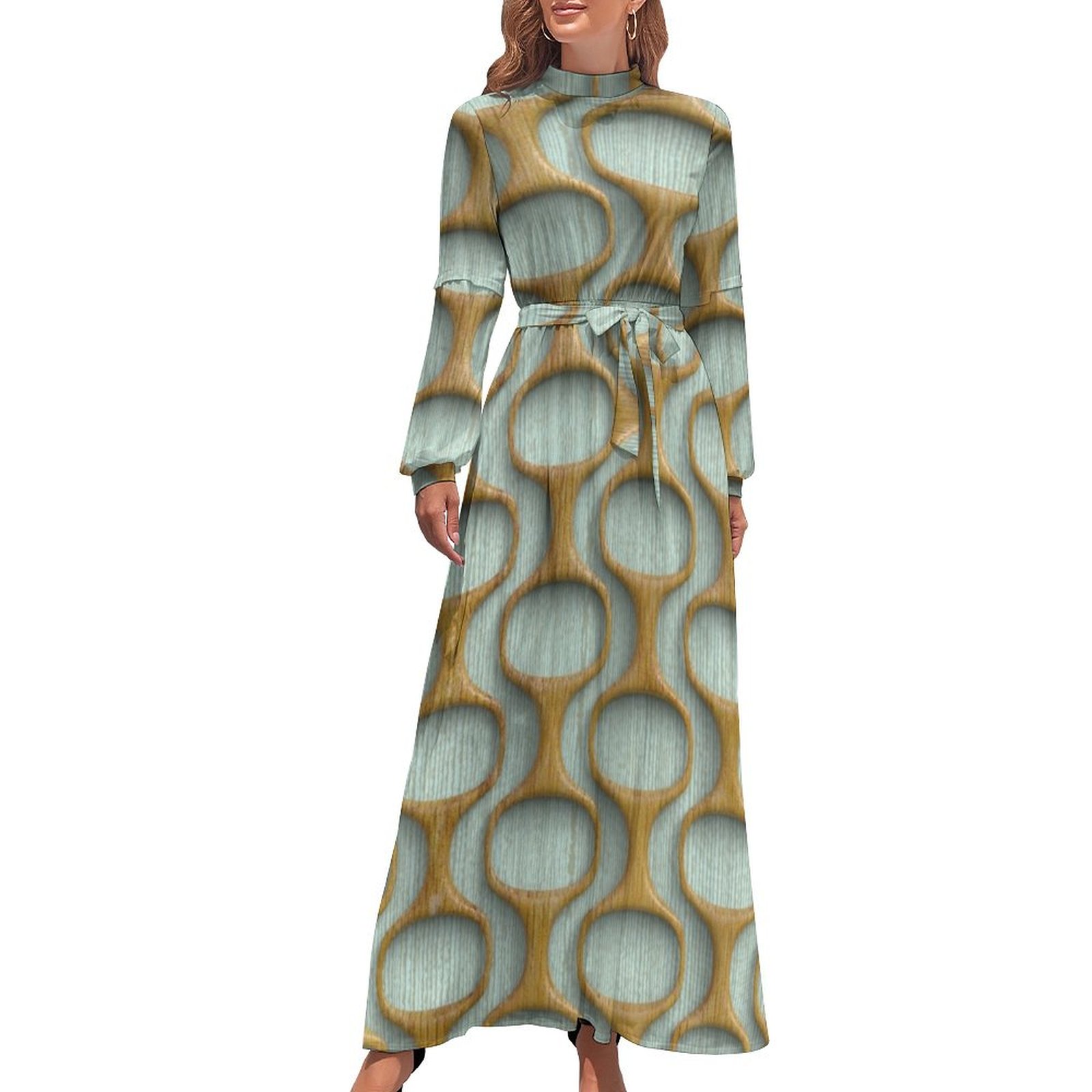 60s Mod Woodwork Long Dress luxury evening dress woman for wedding ...