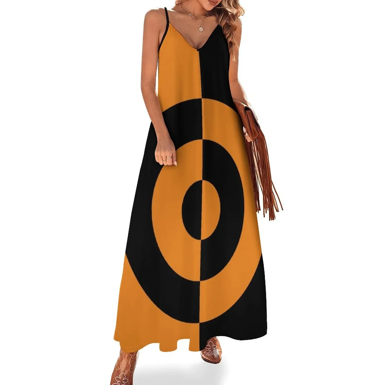 60s Orange & Black Mod Target Sleeveless Dress Women long dress women ...