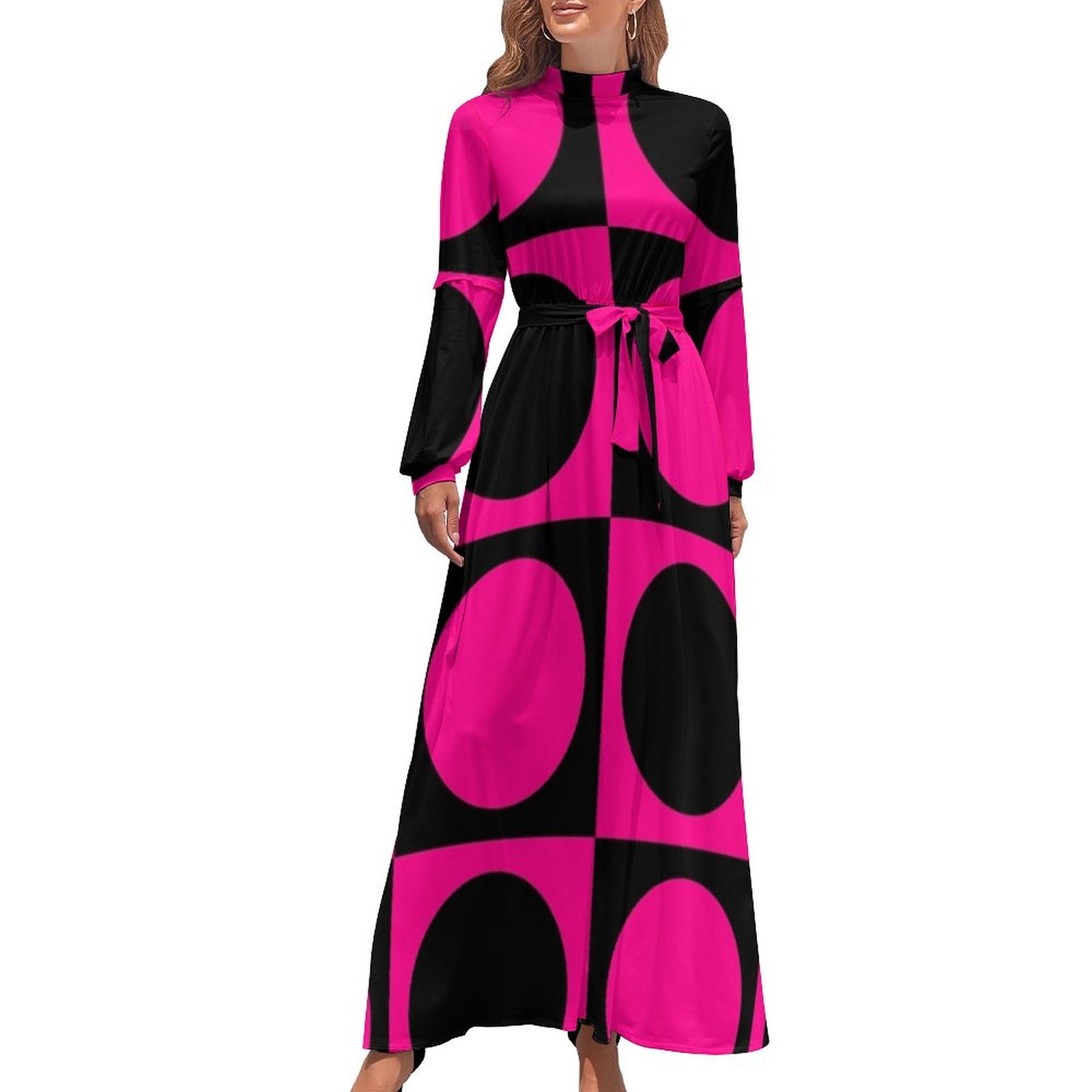 60s Pink Circle Mod Mondrian Long Dress Bride dresses luxury evening ...