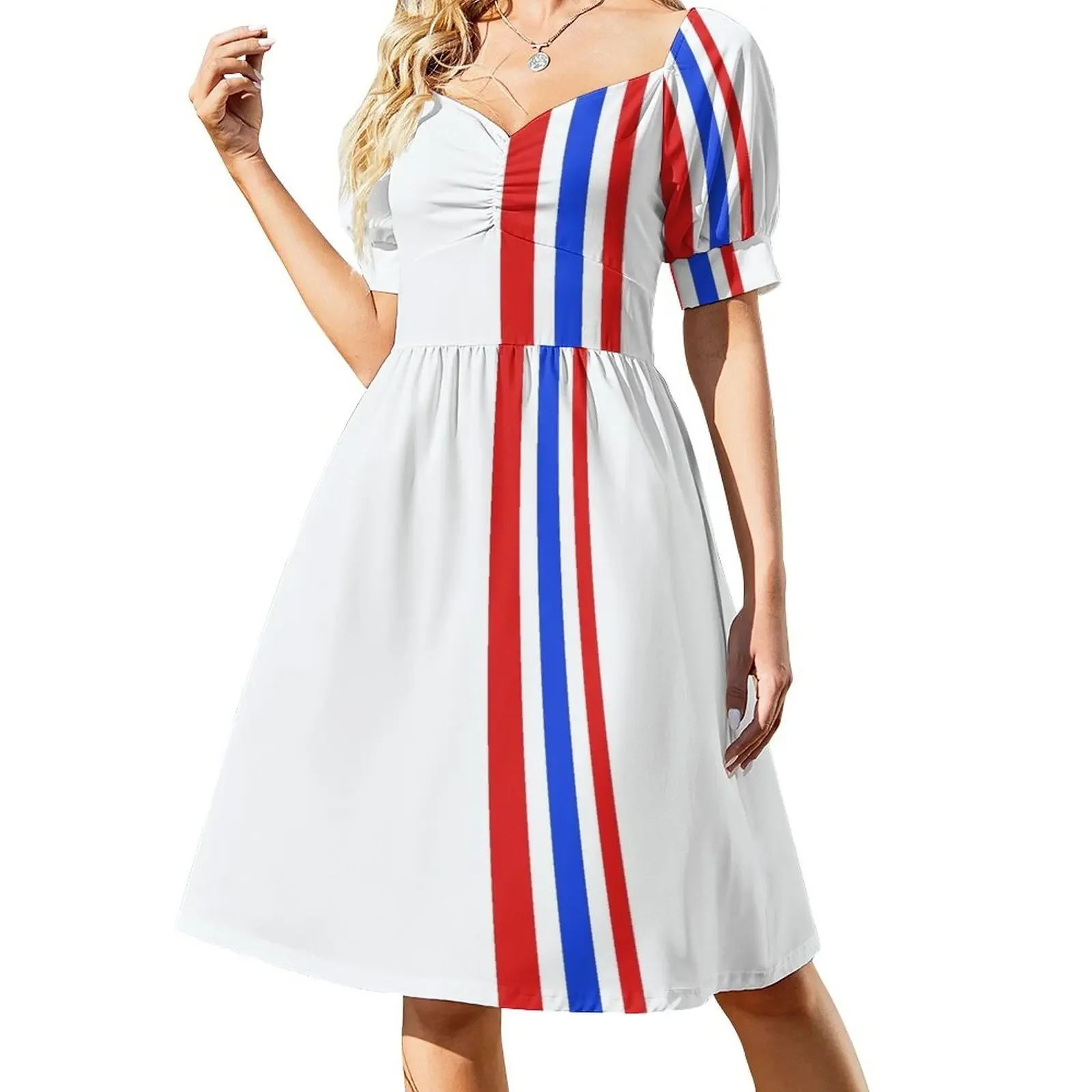 60s Red & Blue Line Modette Sleeveless Wom's long dress dress for wom ...