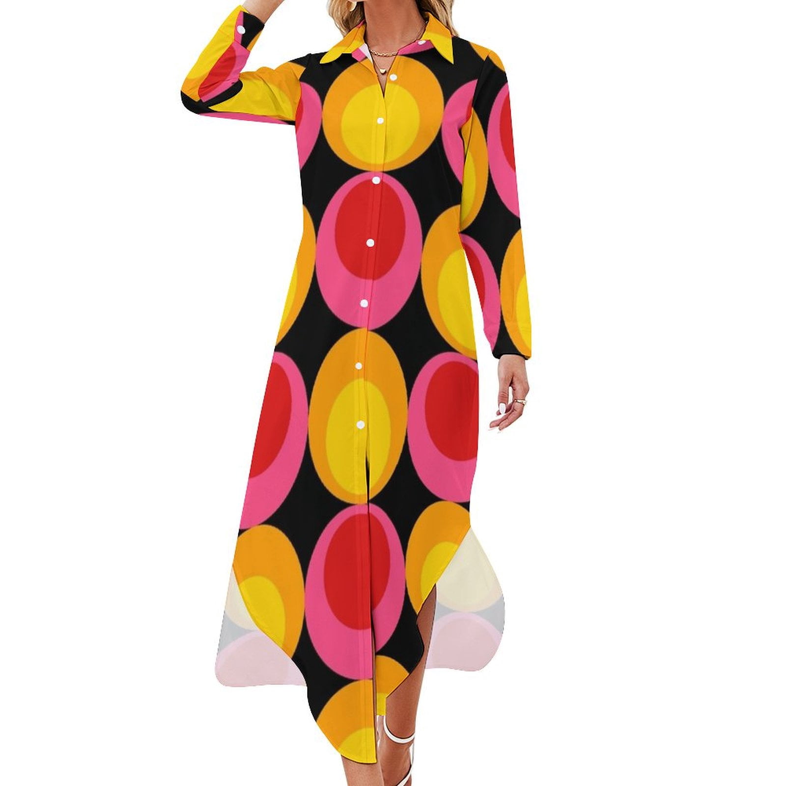 60s Retro Mod Long Sleeved Shirt Dress women's elegant loose dresses ...