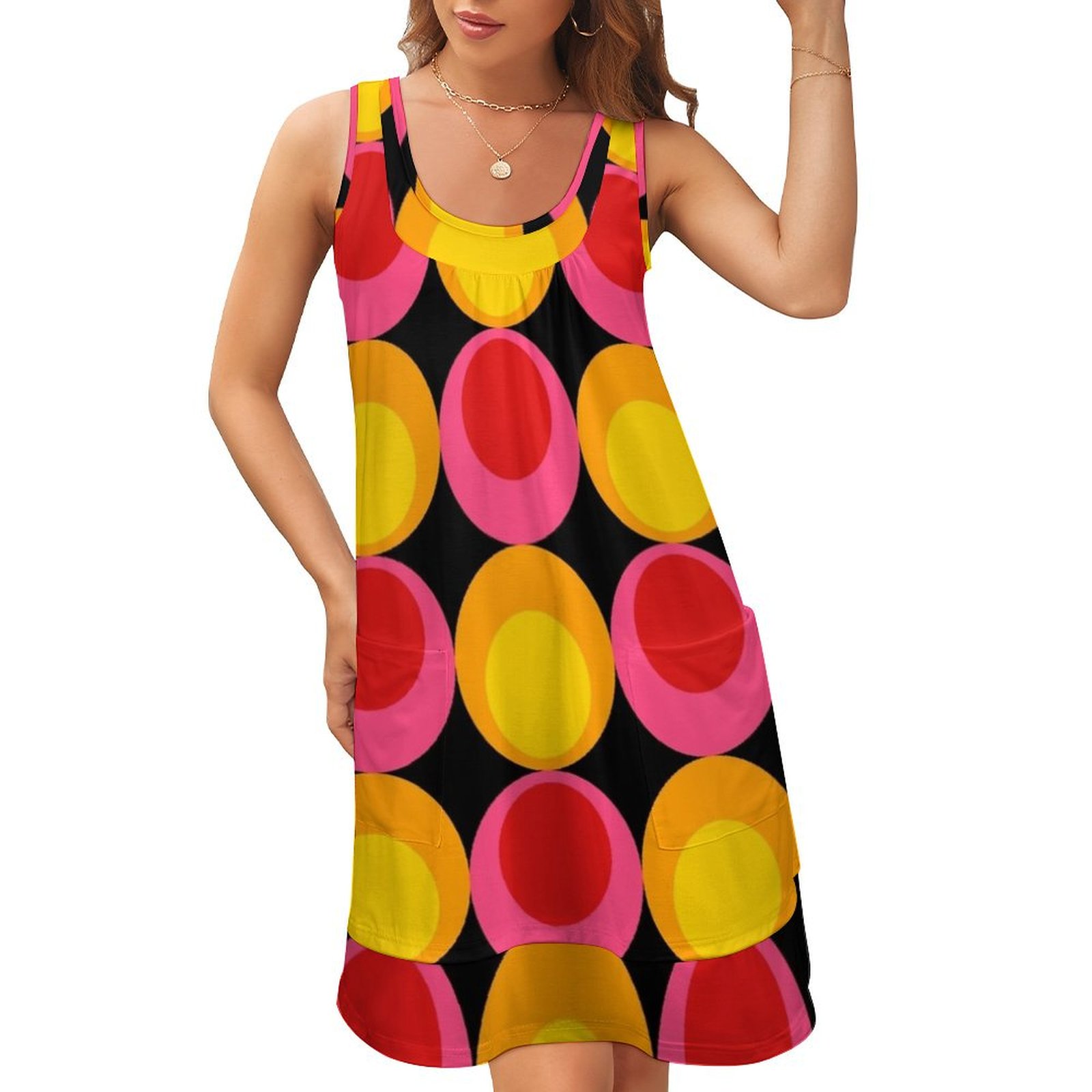 60s Retro Mod Sleeveless U-Neck Fake Two Piece Dress Summer women's ...