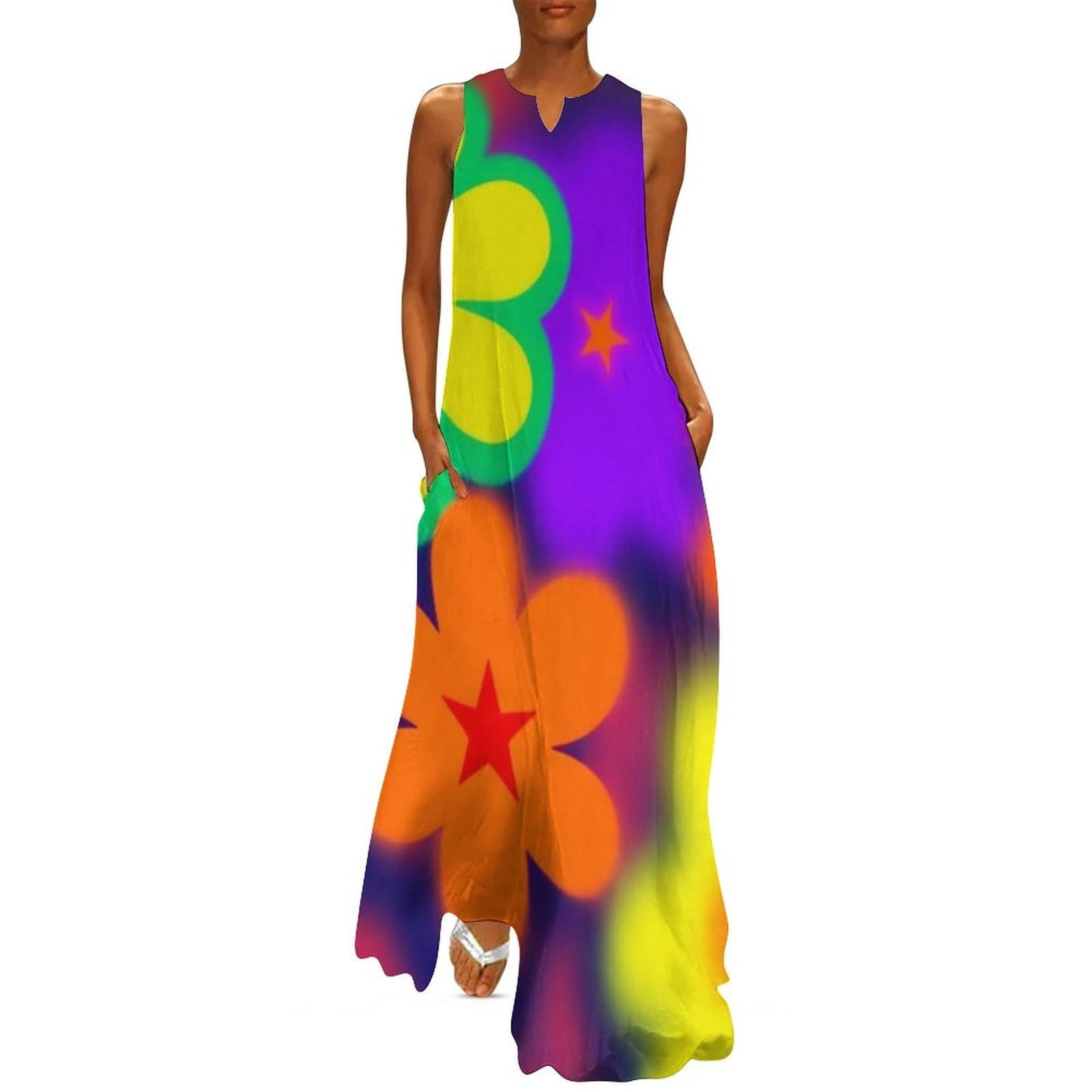 60s Style Neon Flowers Cool Long Dress luxury evening dresses women ...