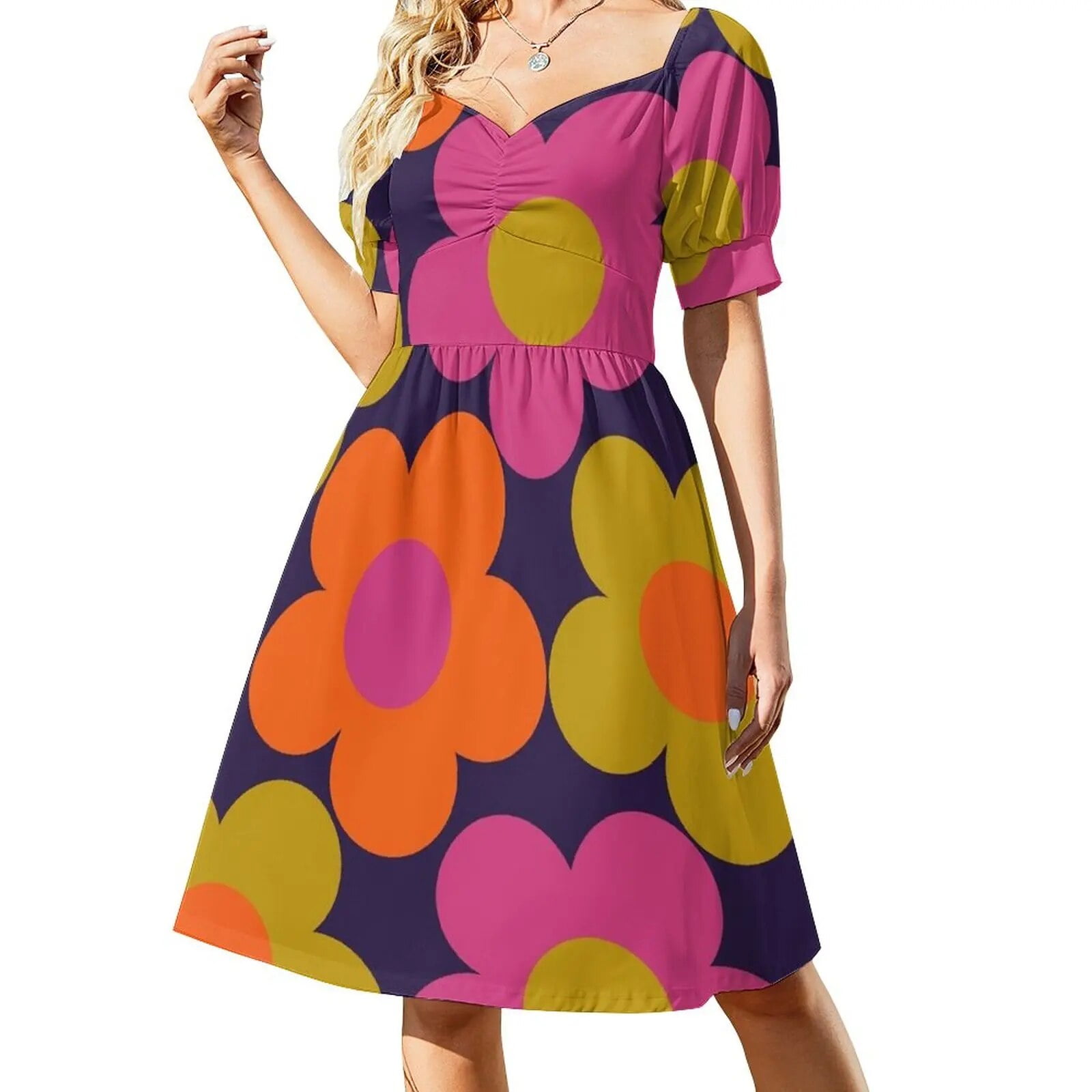 60s Style Neon Flowers Dress clothes for woman Long dresses - Walmart.com