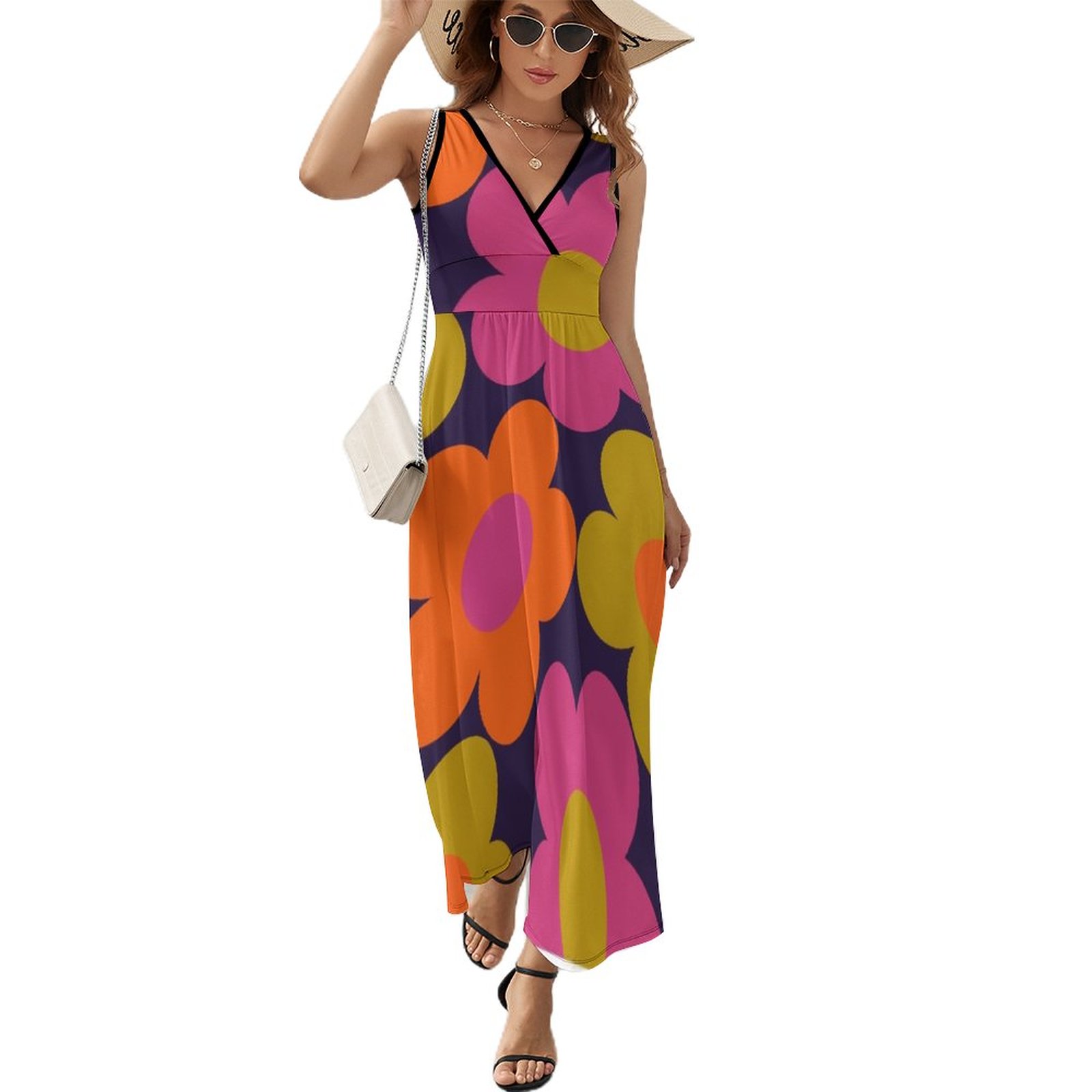 60s Style Neon Flowers Sleeveless Dress elegant evening dresses for ...