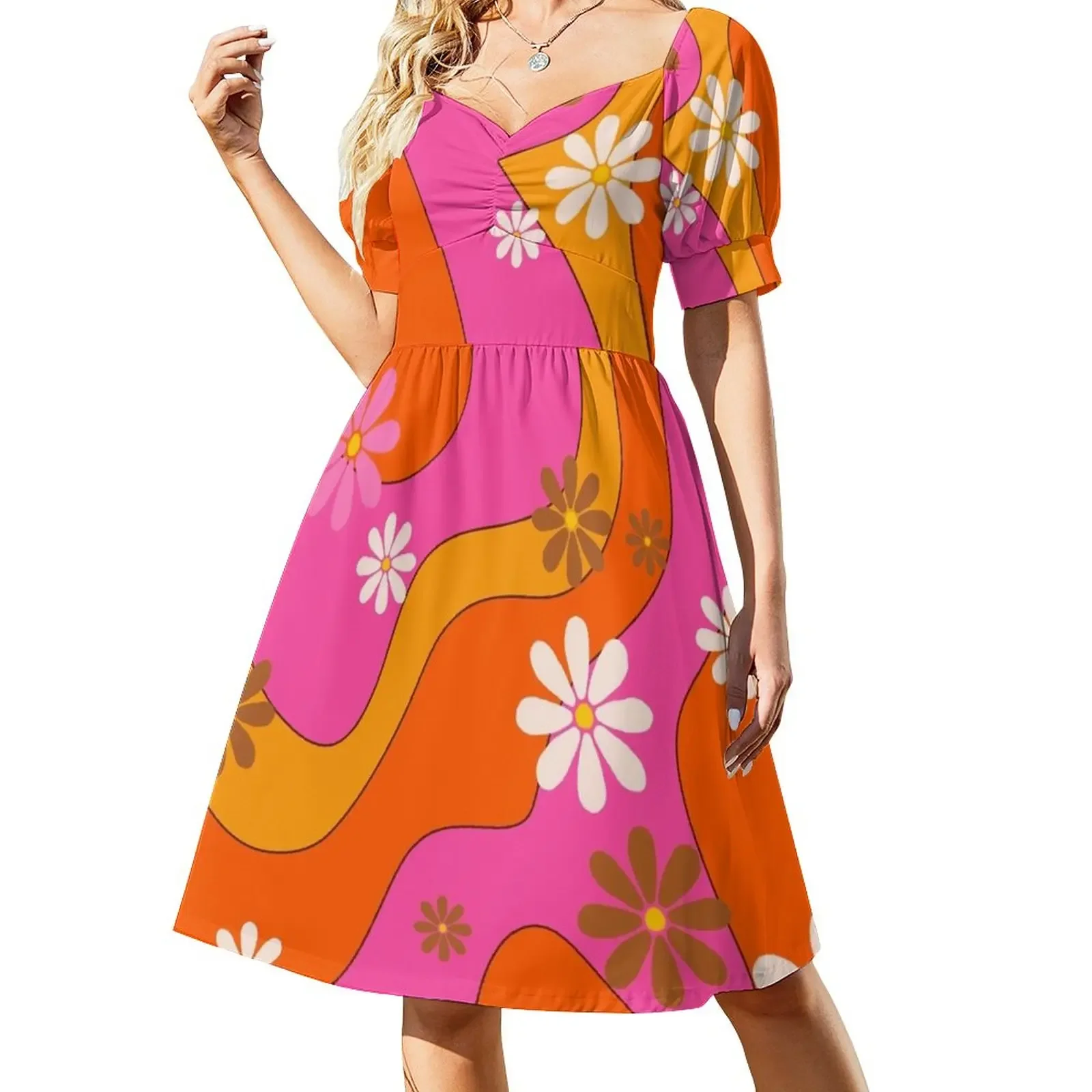 60s and 70s retro flower power Sleeveless Dress evening dress women ladies dresses for women ...