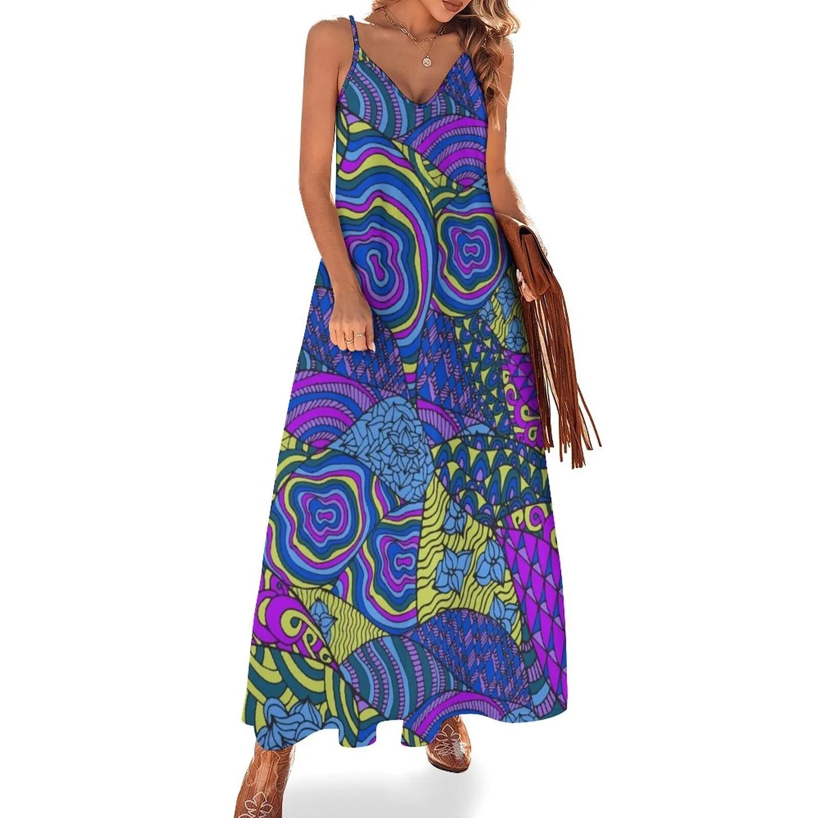 60s hippie abstract print Sleeveless Dress beach dresses summer dress ...