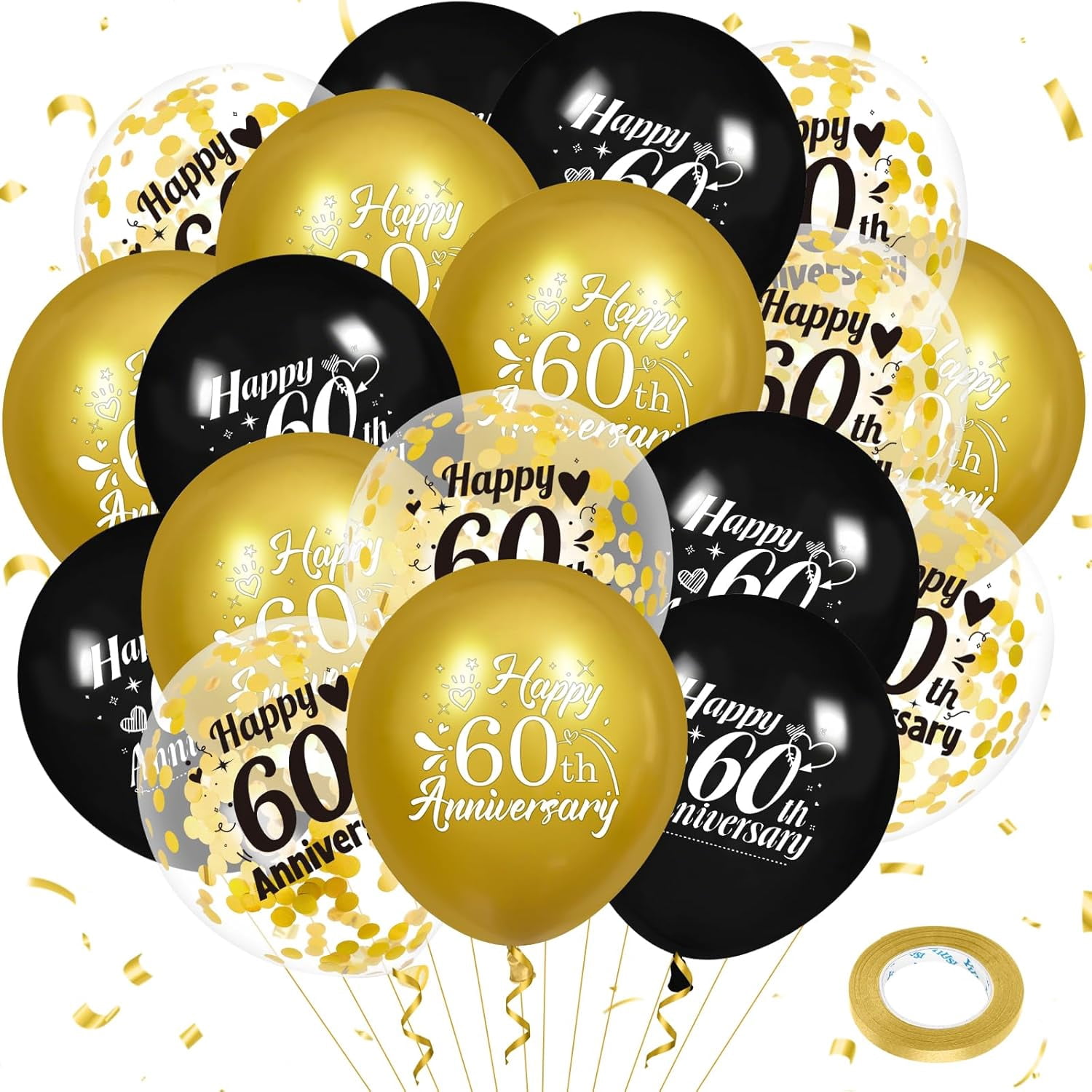 60th Anniversary Balloons 18Pcs Black Gold Anniversary Party ...