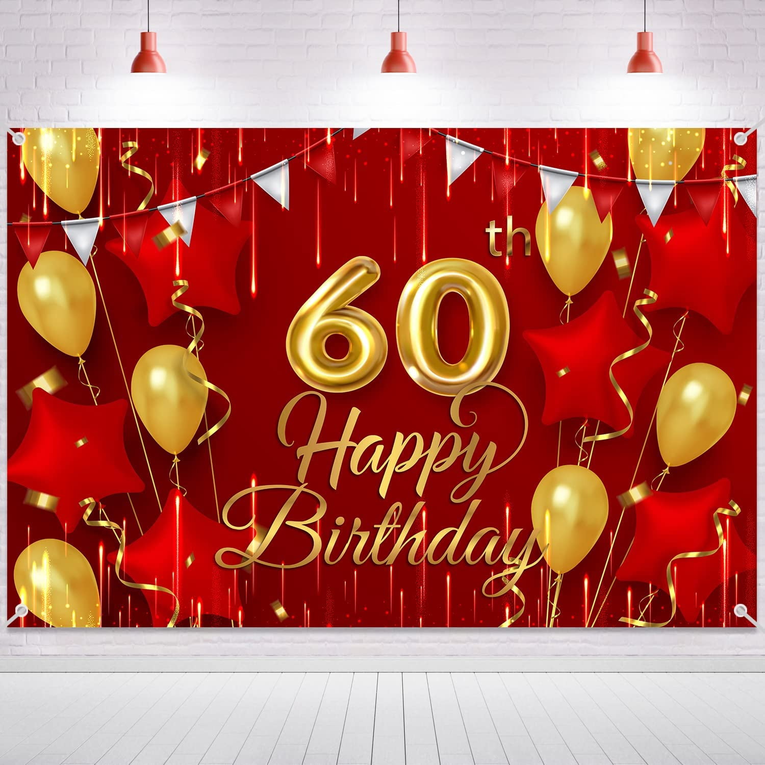 60th Birthday Backdrop Banner Decorations Red and Gold for Women Men ...