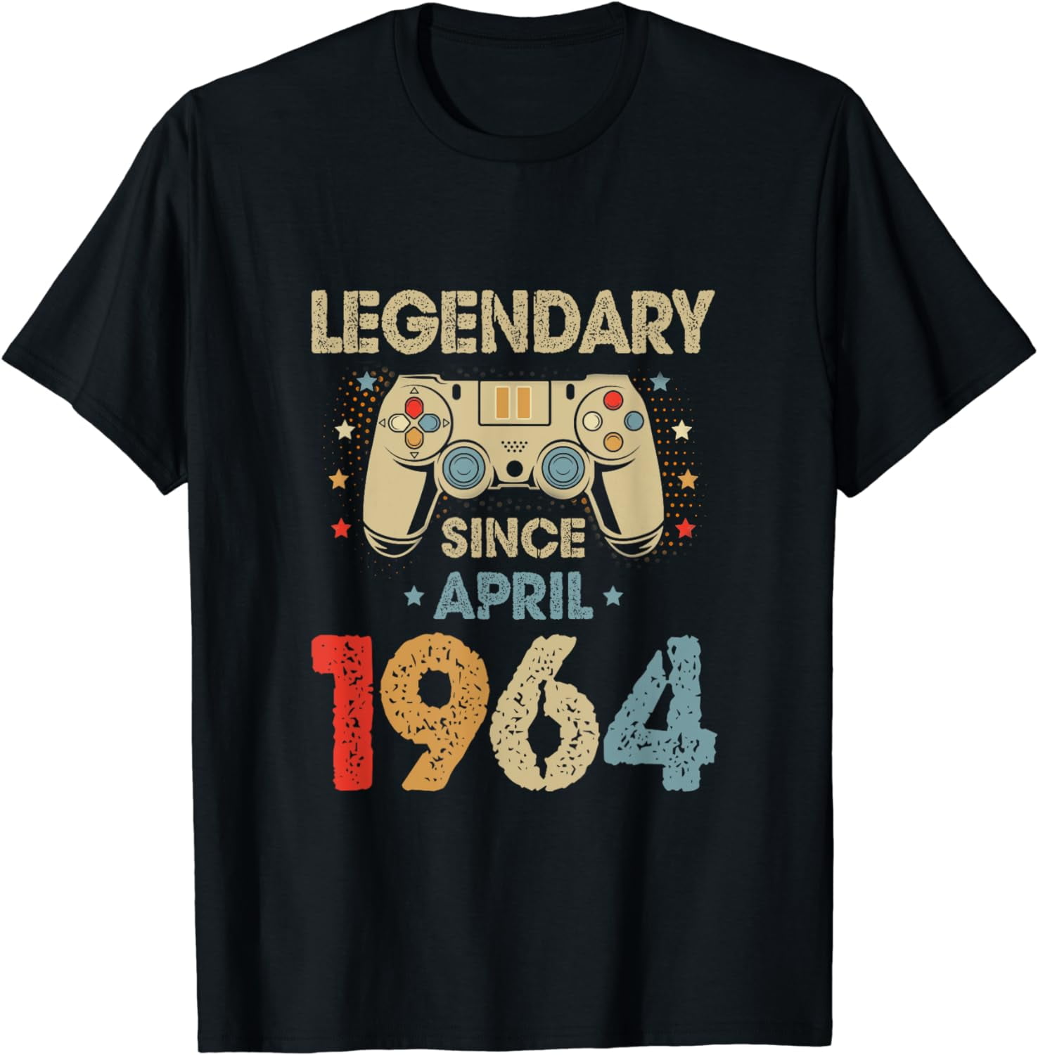 60th Birthday Boy Men Funny Gamer Legendary April 1964 Bday T-Shirt ...