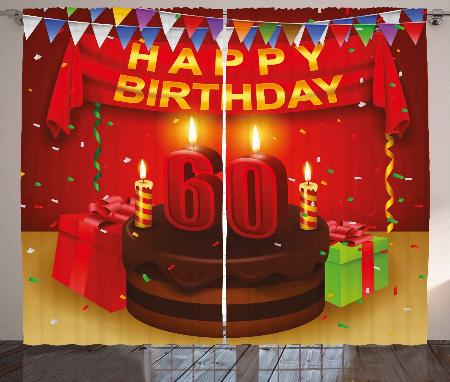 Ambesonne Colorful Curtains 2 Panel Set, Birthday Party Cakes, 108" x ...
