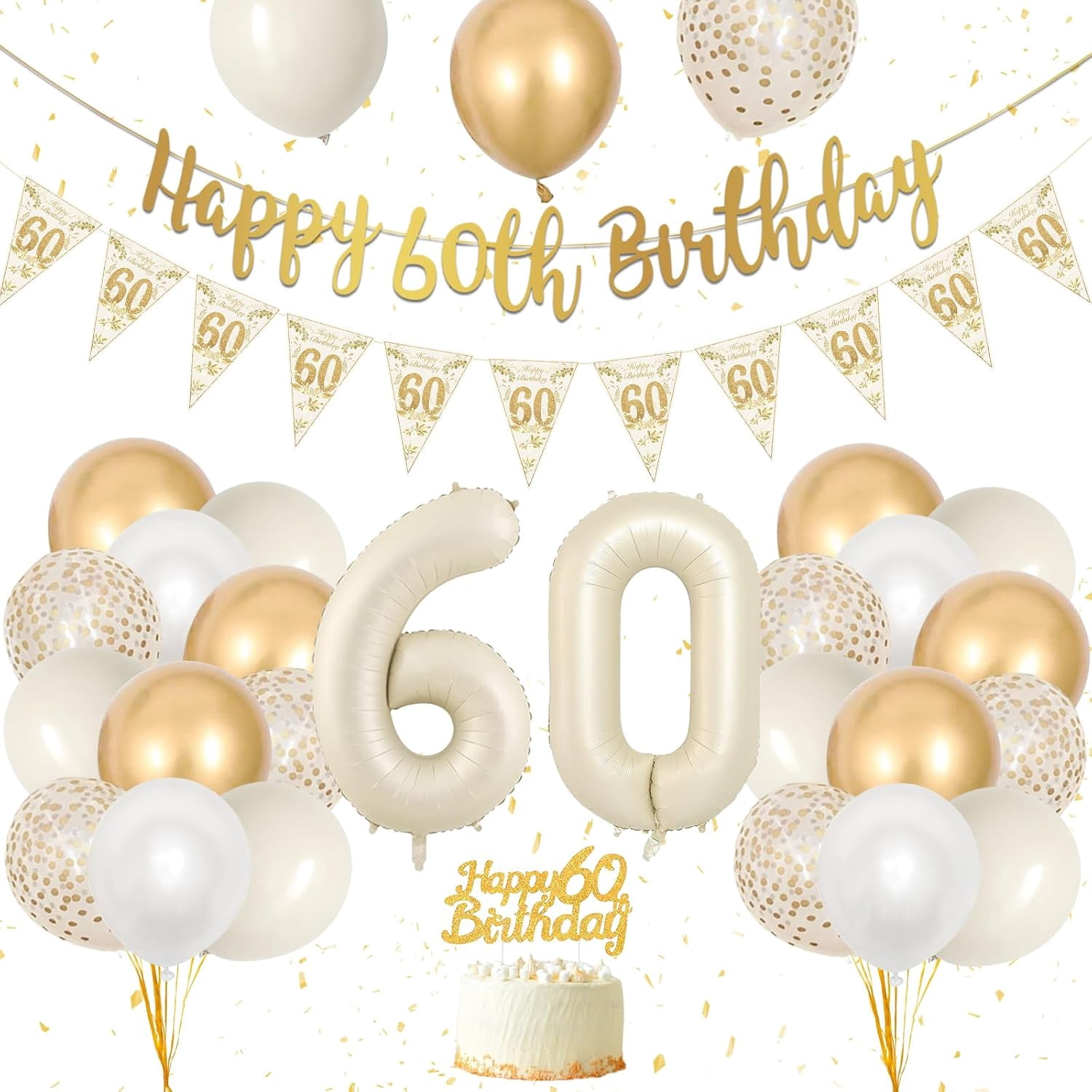 60th Birthday Decoration for Man Woman, Boho White Sand Gold 60th ...