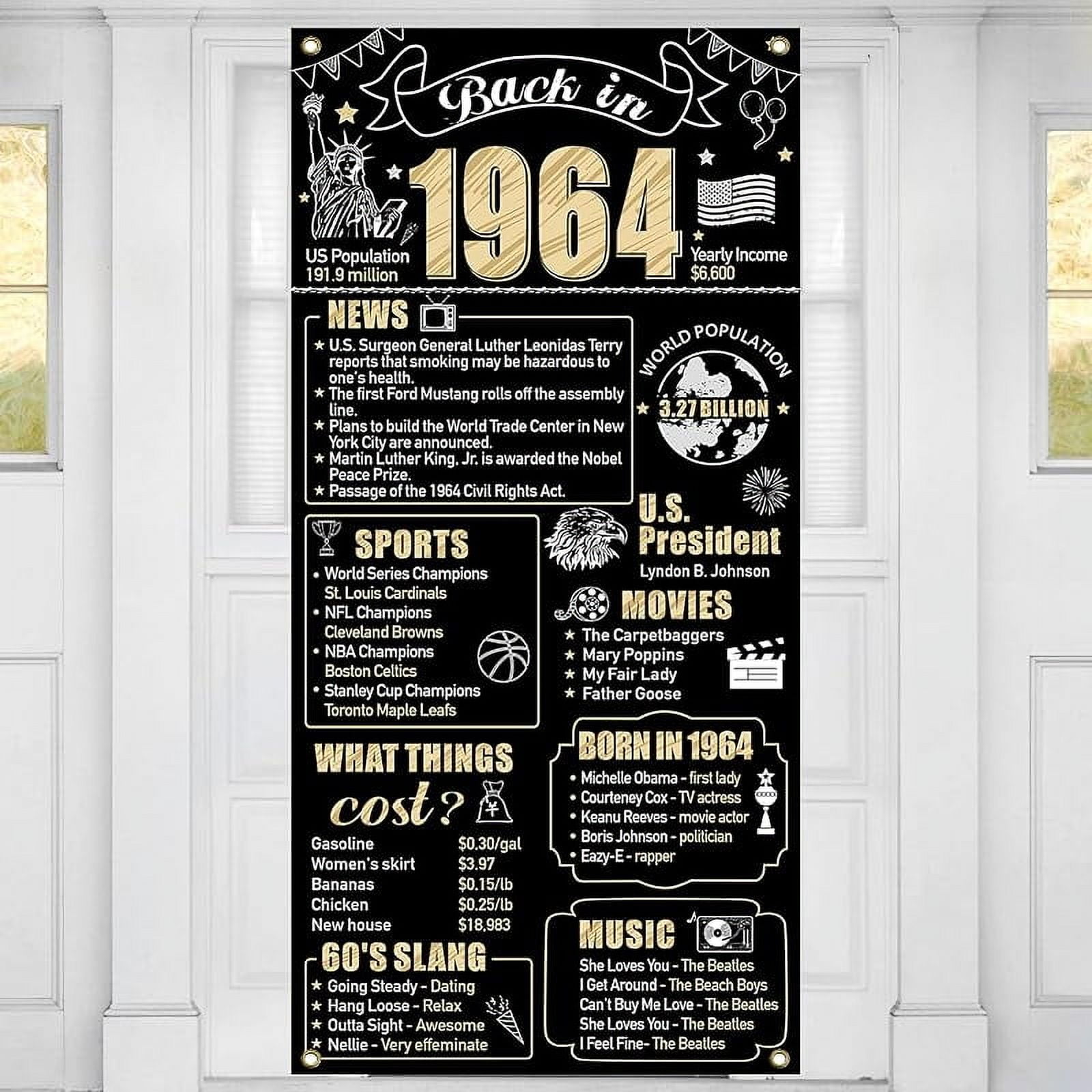 60th Birthday Decorations Back in 1964 Door Banner for Men Women, Black ...