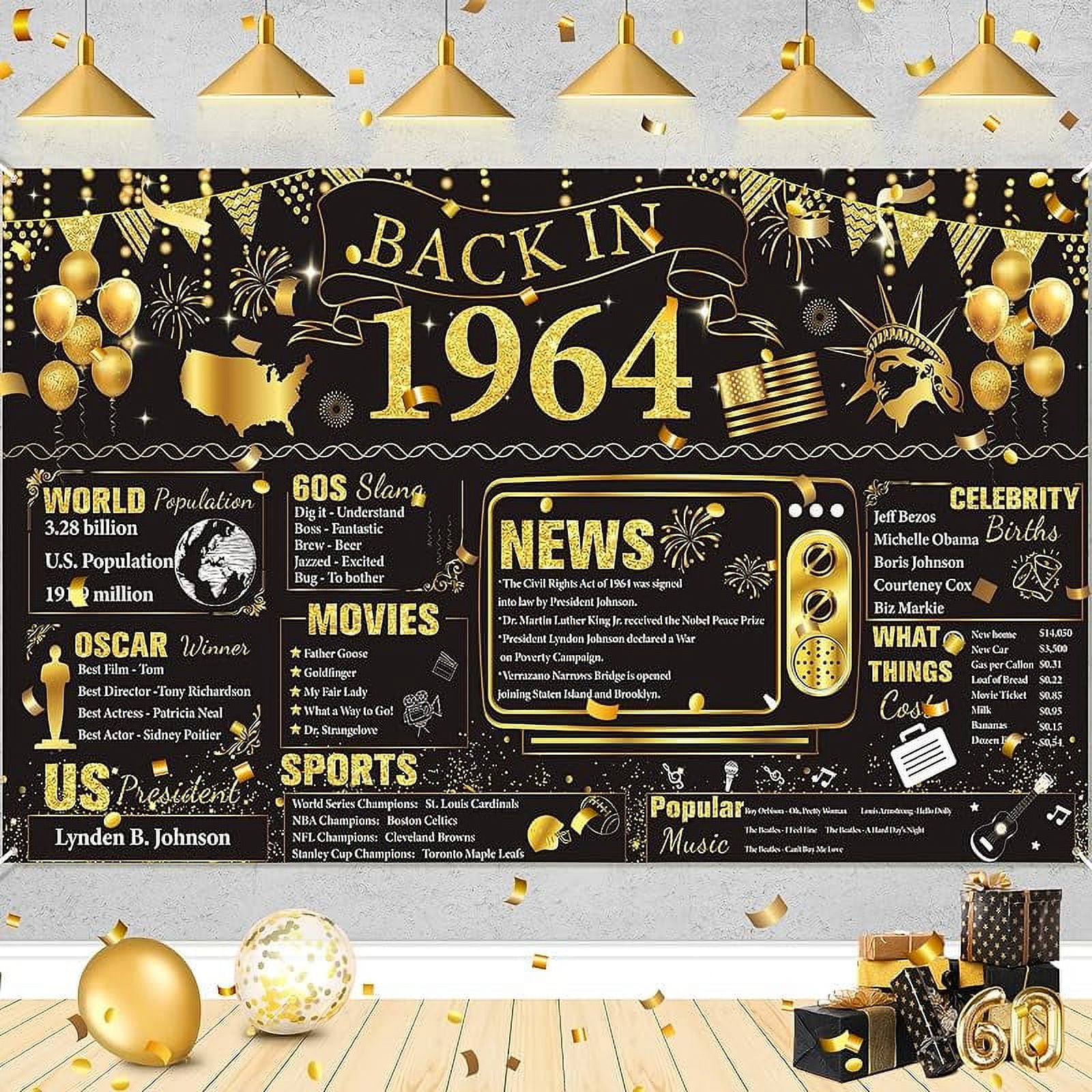 60th Birthday Decorations Black Gold Back in 1964 Vintage Banner for ...