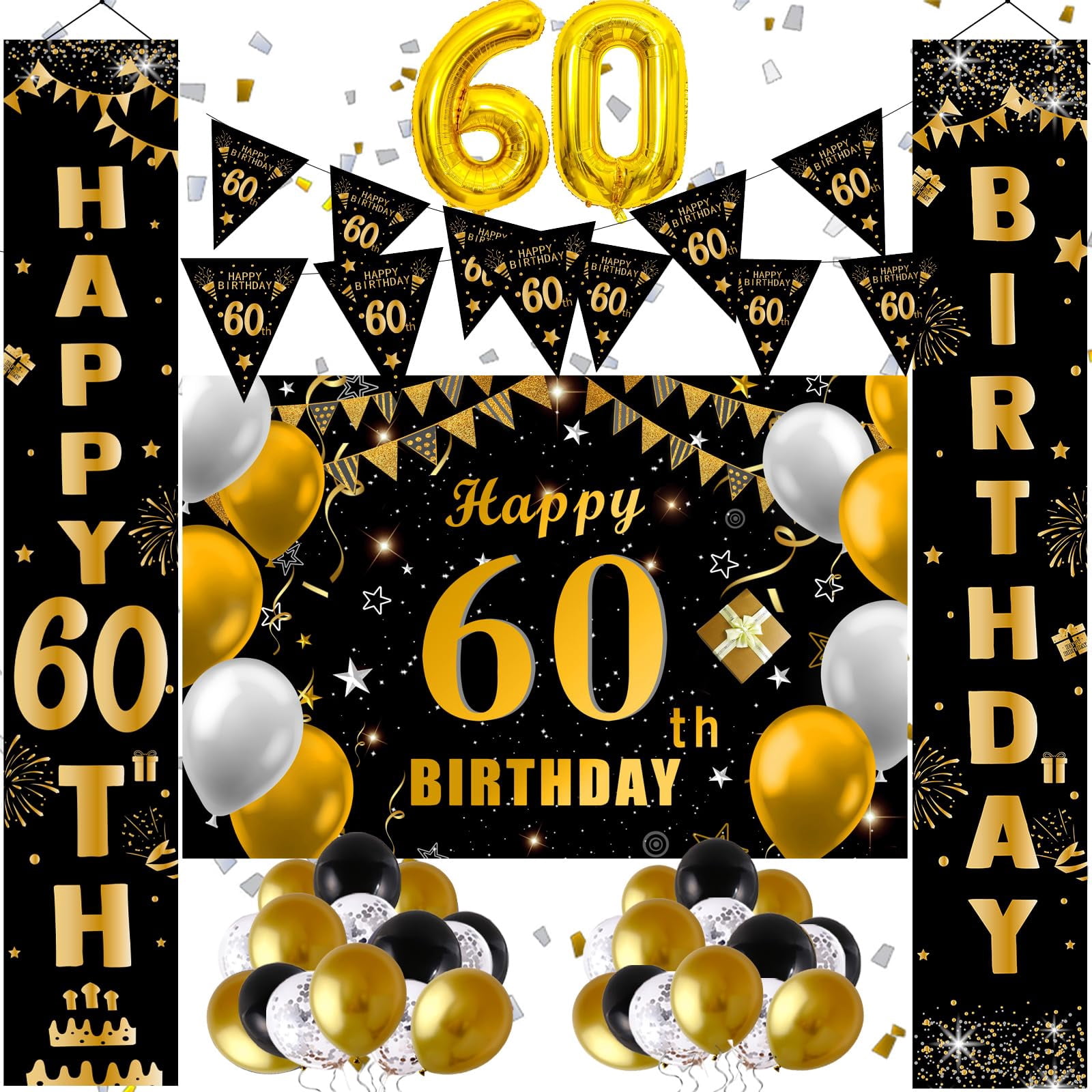 60th Birthday Decorations for Men Women, BSL1 Black Gold 60th Birthday ...