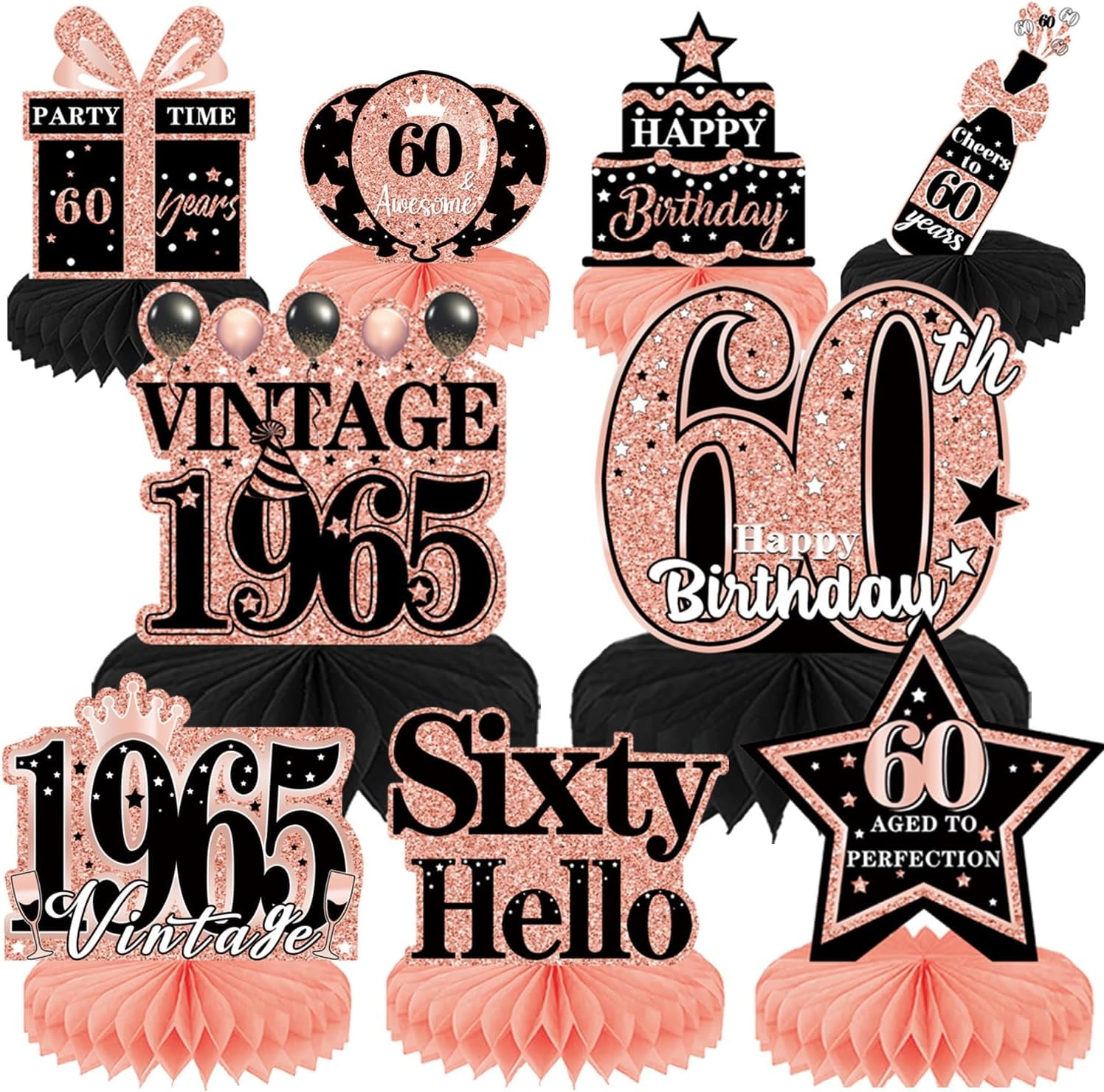 60th Birthday Decorations for Women - 9PCS Vintage 60th Birthday Party Table Decorations Rose ...