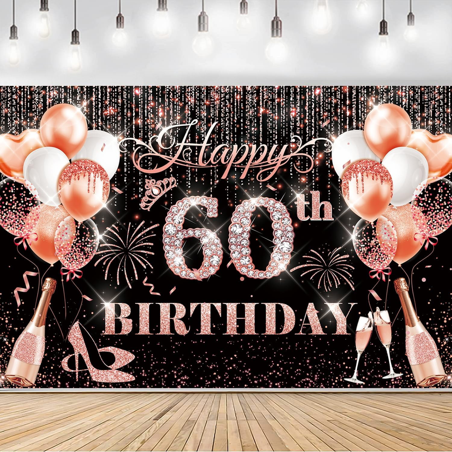 60th Birthday Decorations for Women Her, Rose Gold 60th Happy Birthday Banner Backdrop Decor ...