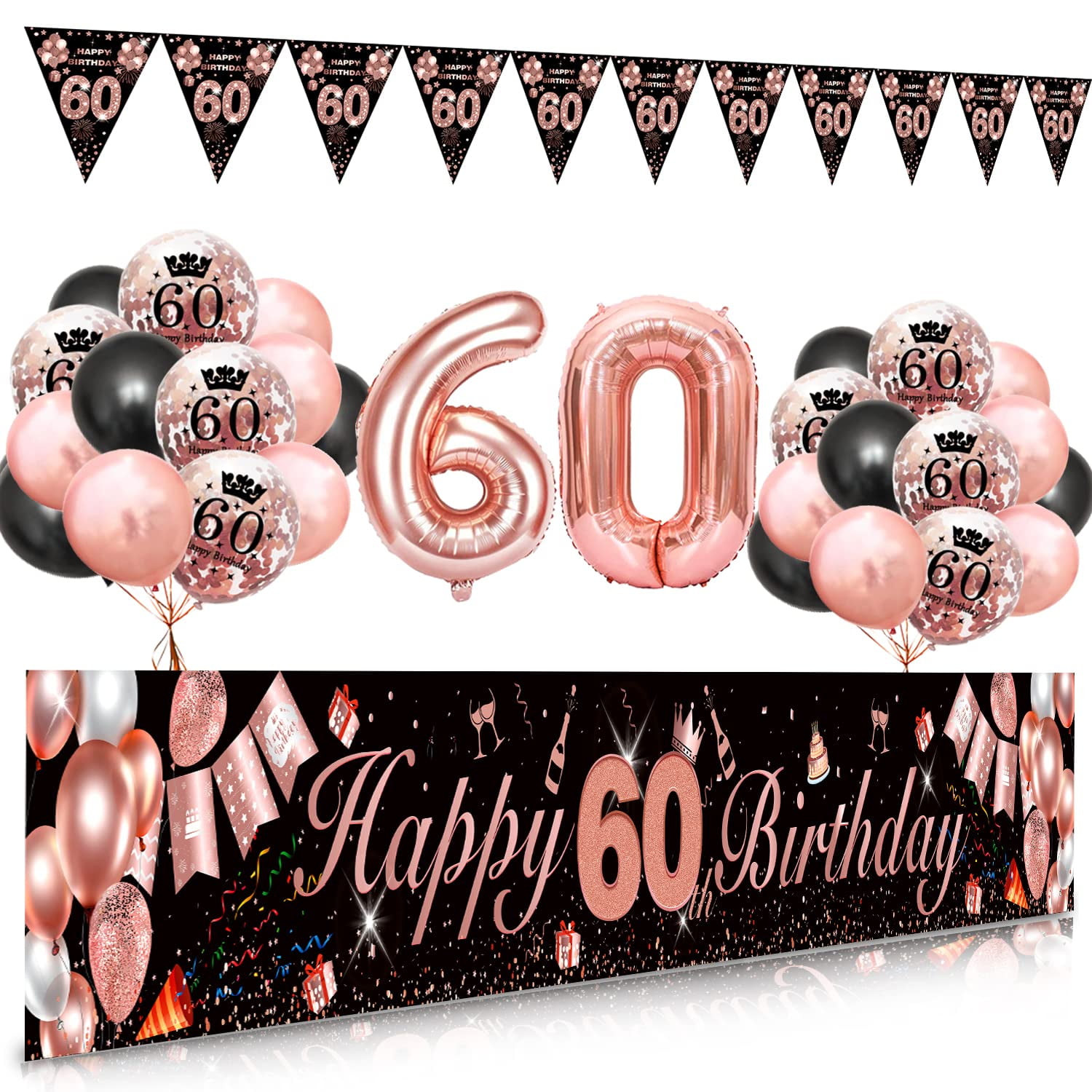 60th Birthday Decorations for Women, Rose Gold 60th Birthday Decoration ...