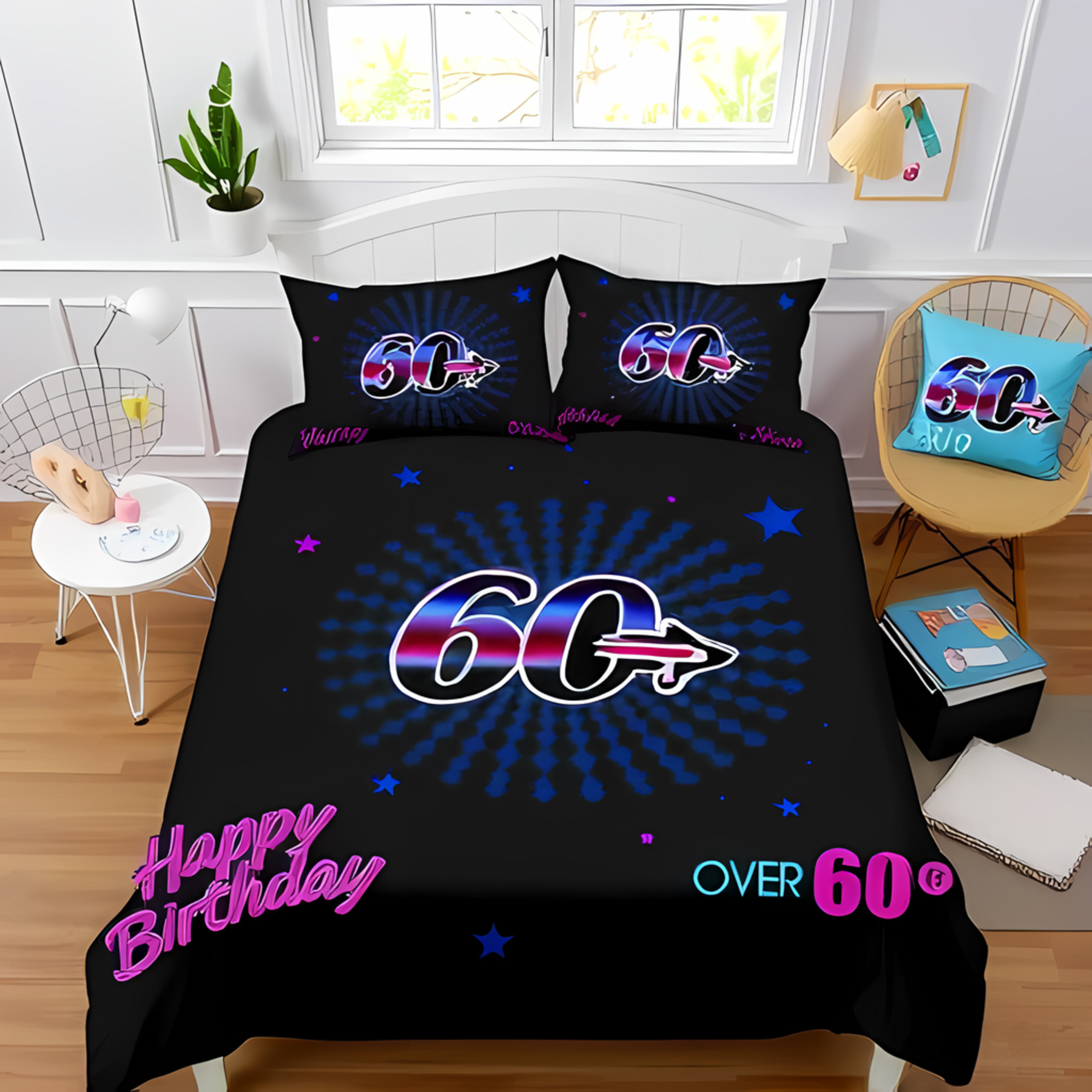 60th Birthday Duvet Cover Set - Black Bedspread with Colorful Gradient ...