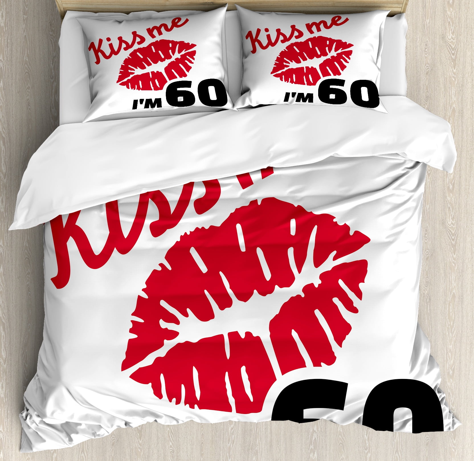 60th Birthday Duvet Cover Set, Hot Party Theme with Lipstick Mark Kiss ...