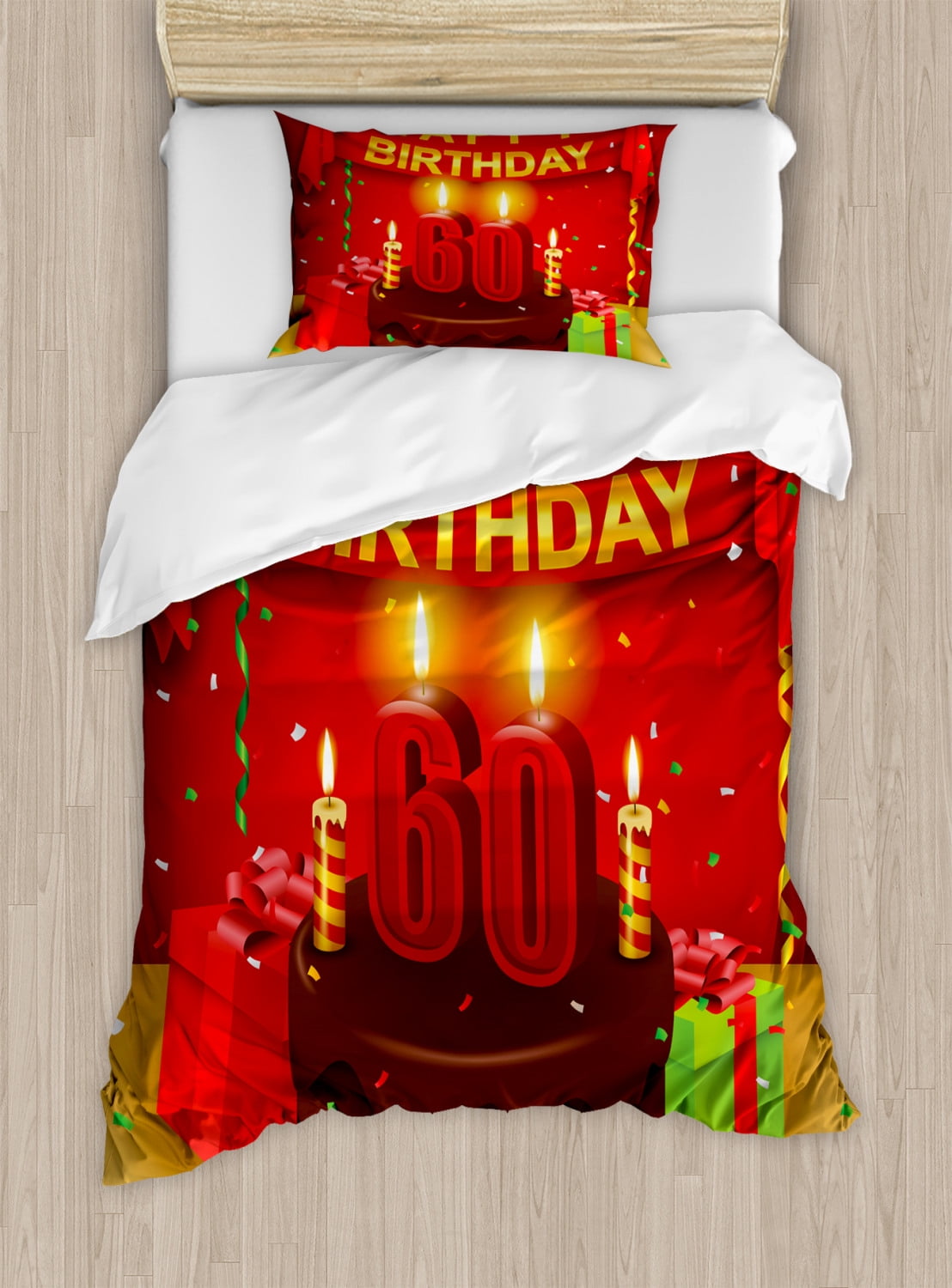 60th Birthday Duvet Cover Set Twin Size, Festive Party Theme Show ...